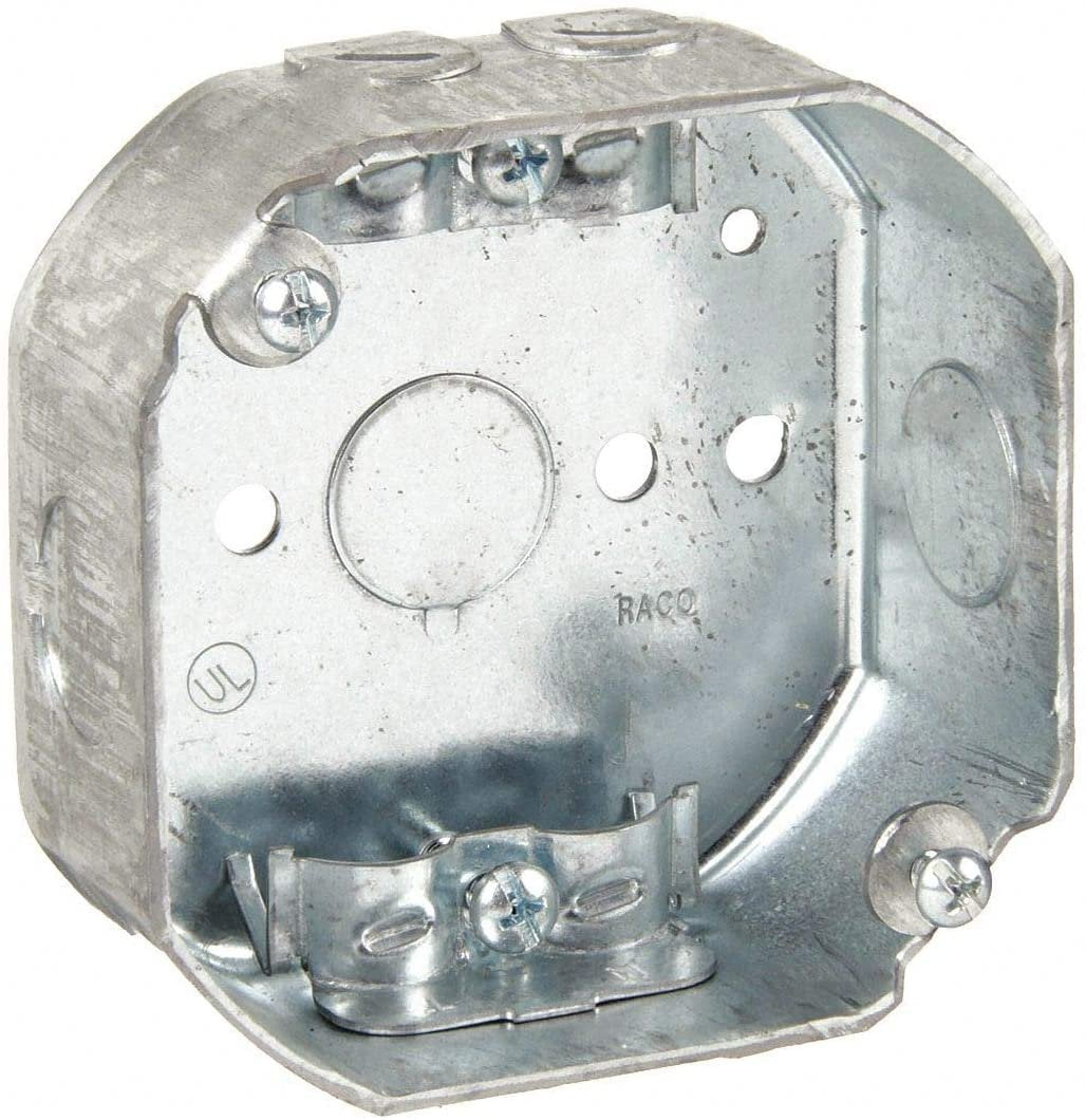 Raco 8146 4" Octagon Box, 1-1/2" Deep, 1/2" Side Knockouts, Side holes ...