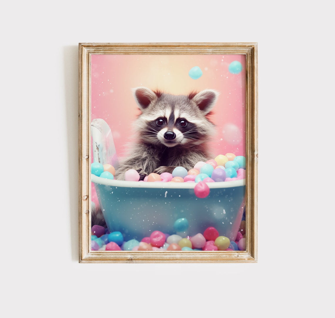 Racoon, Racoon Poster Pop Art Decor, Bathroom Racoon Art, Children Gift ...