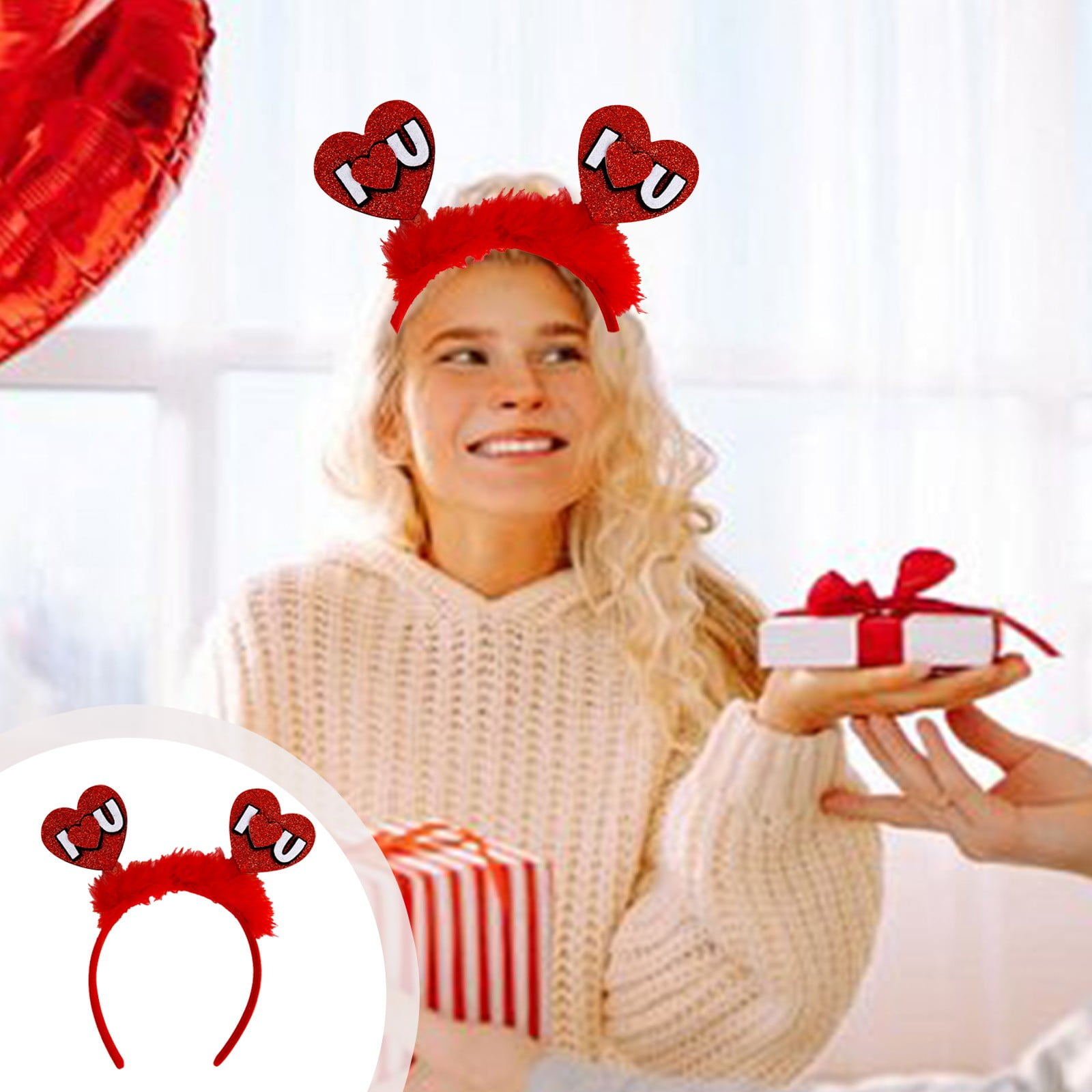 Racsoh Valentine's Day Pink Heart Headband Sequin Love Hair Band Hair ...