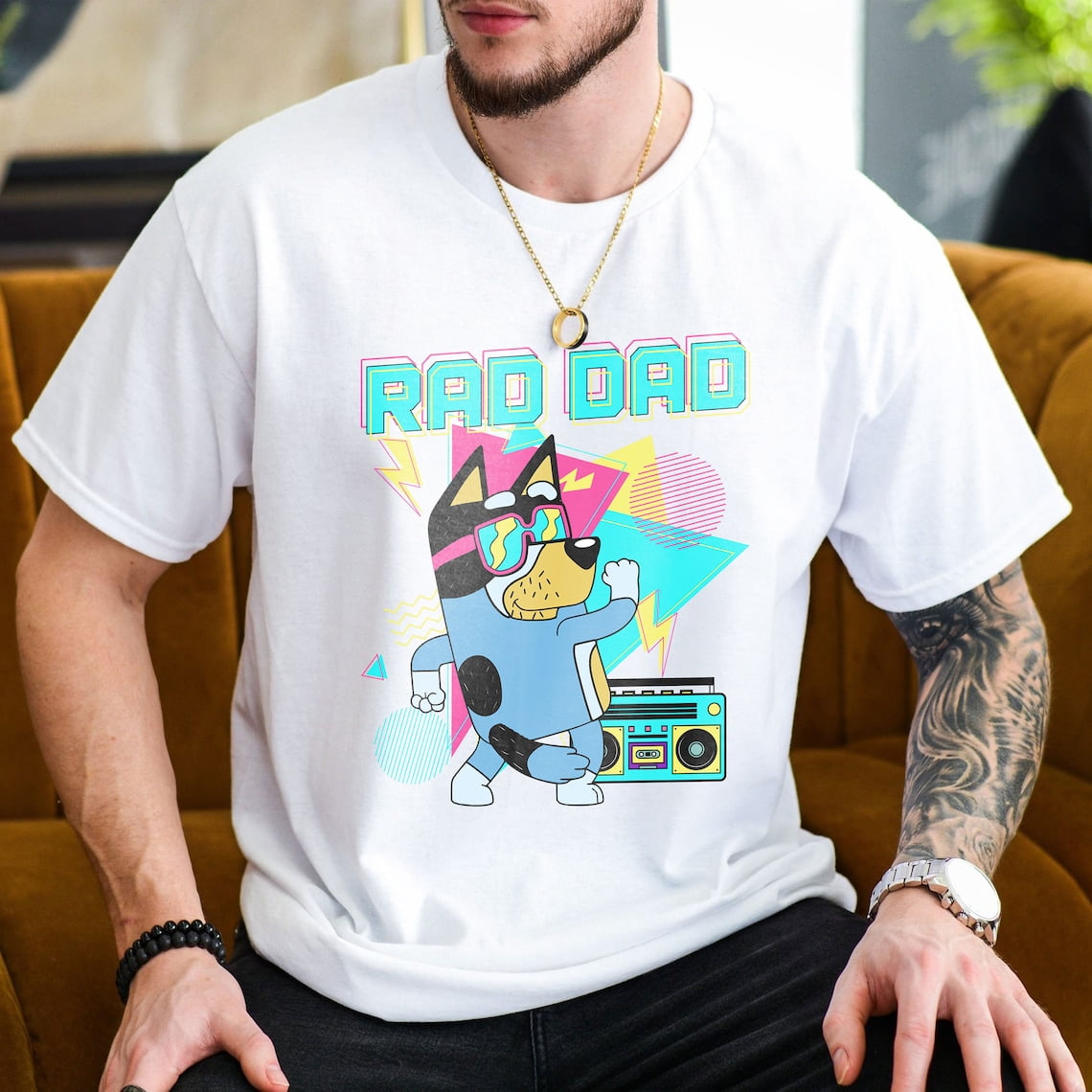Rad Dad Bluey WHITE Shirt, Bluey Dad Shirt, Bluey Dad Tee, Cool Dad ...