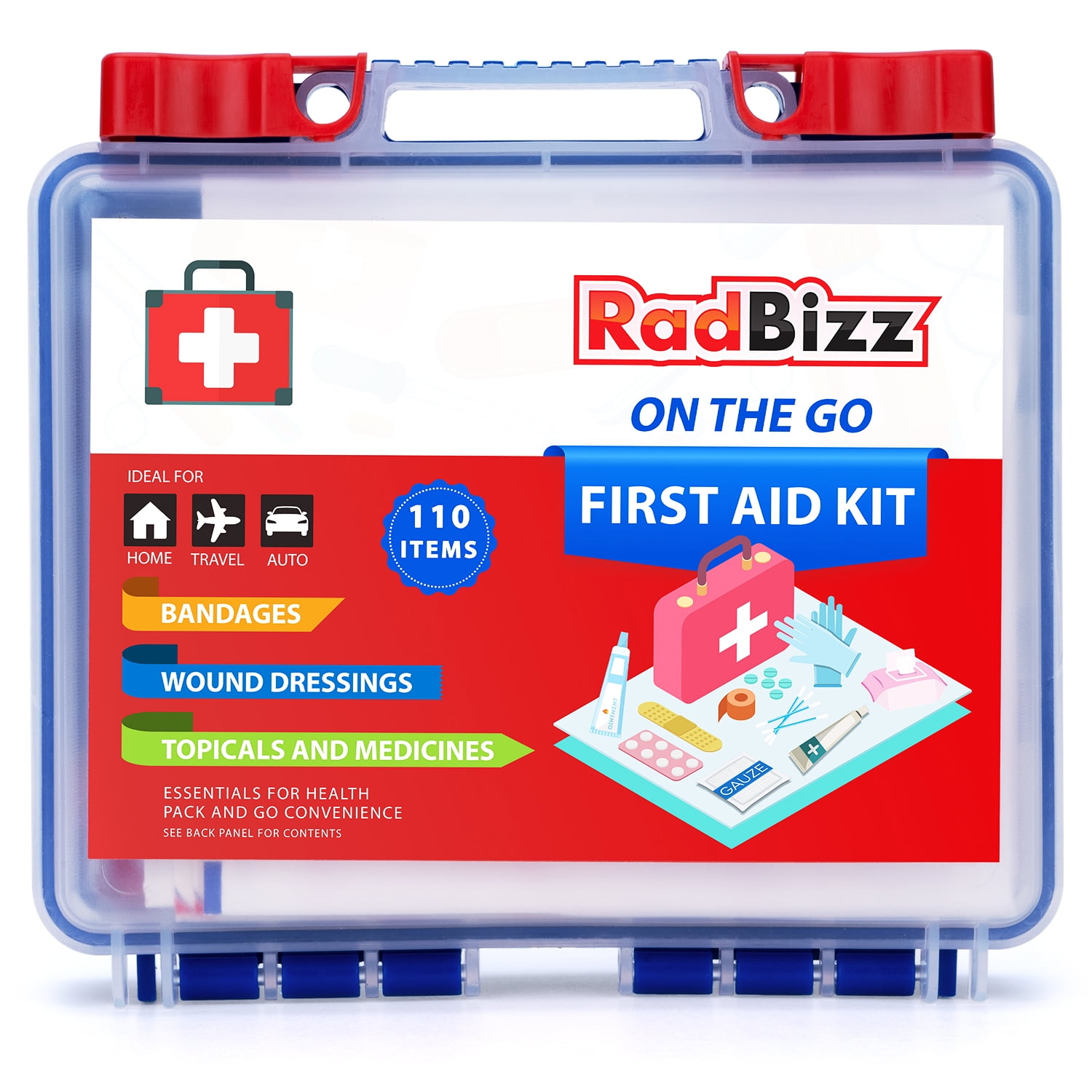 RadBizz First Aid Kit, Travel Essentials Emergency Kit, 110 Pcs ...