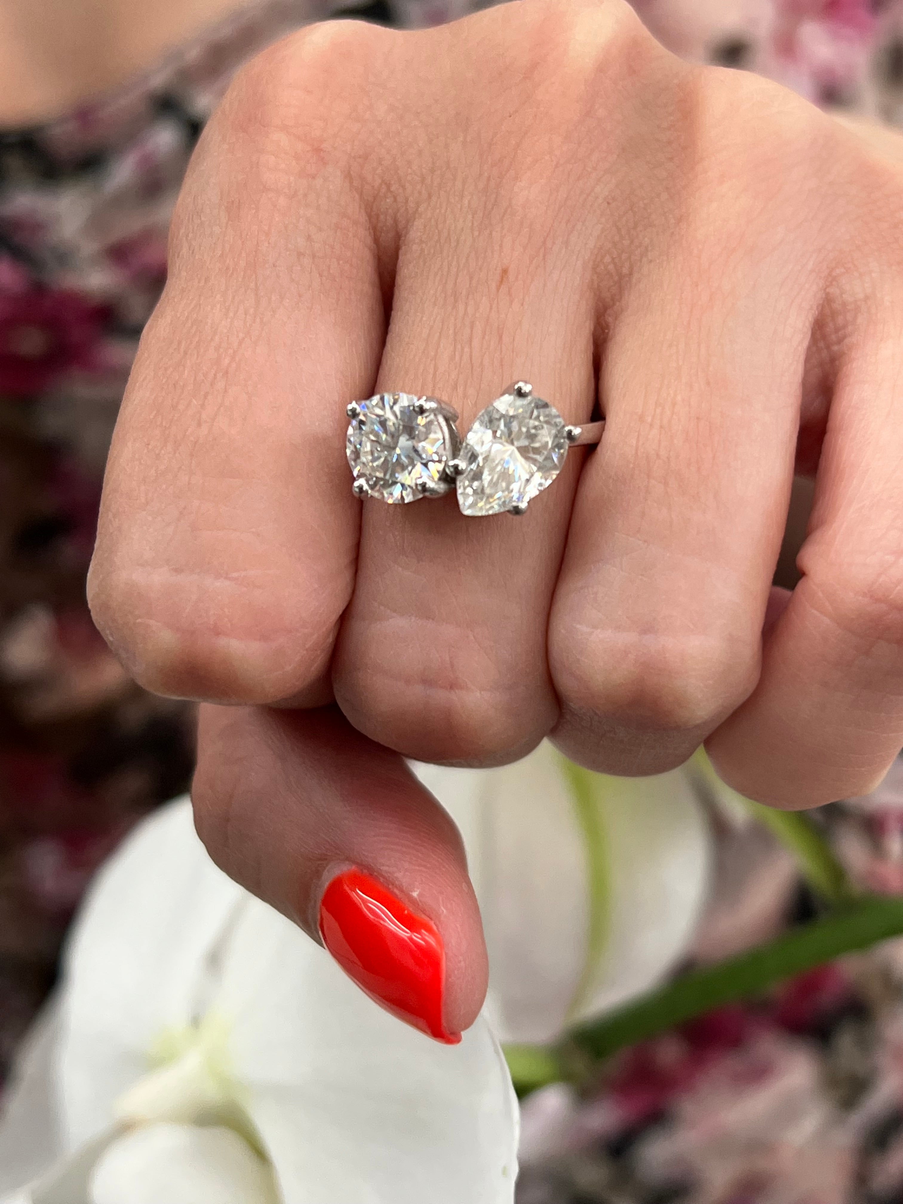 Radar - Moissanite Round & Pear Cut Lab Diamond Engagement Ring ...