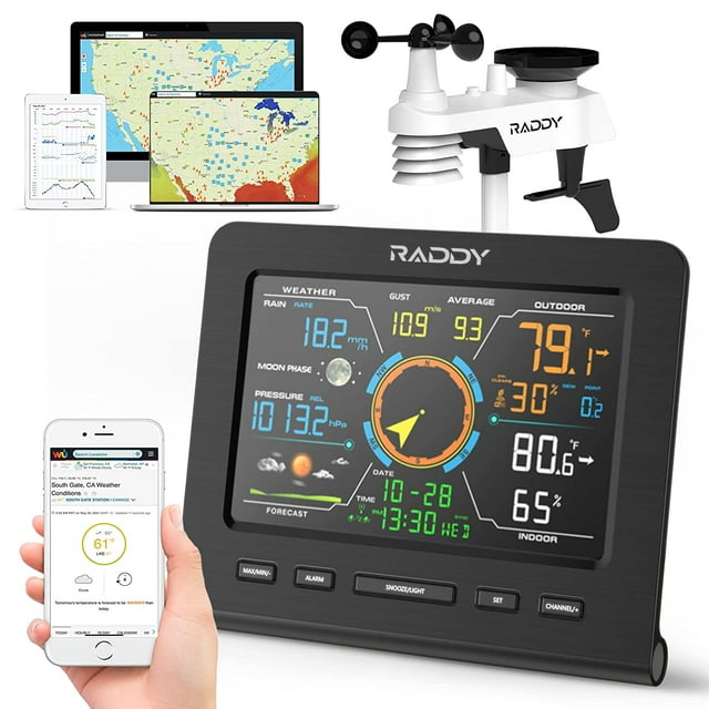 Raddy WF-100C Lite Wifi Weather Station with 5-in-1 Sensor, Temp, Air ...
