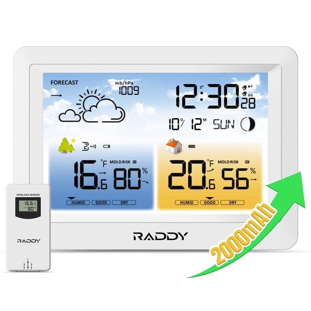 Raddy WM6 Weather Station with 2000mAh Rechargeable Battery, Wireless ...