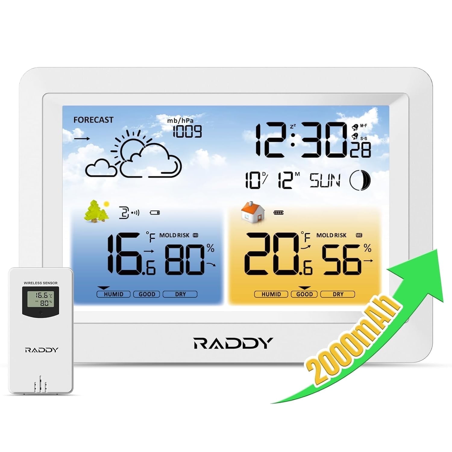 Raddy WM6 Weather Station with Wireless Remote Sensor, 2000mAh Built-in ...