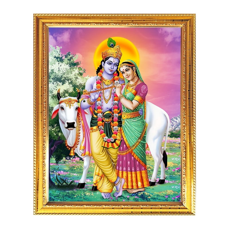 Radha Krishna Indian God Photo With Golden Frames For Pooja And Wall ...
