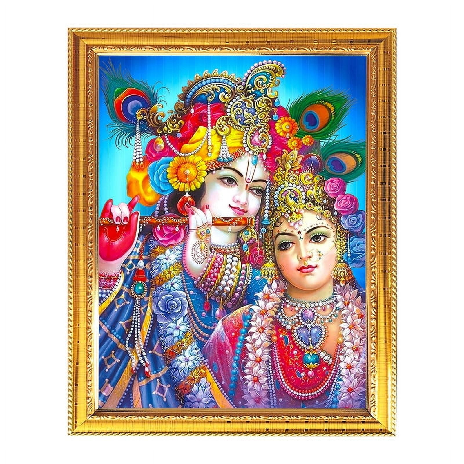 Radha Krishna Indian God Photo With Golden Frames For Pooja And Wall ...