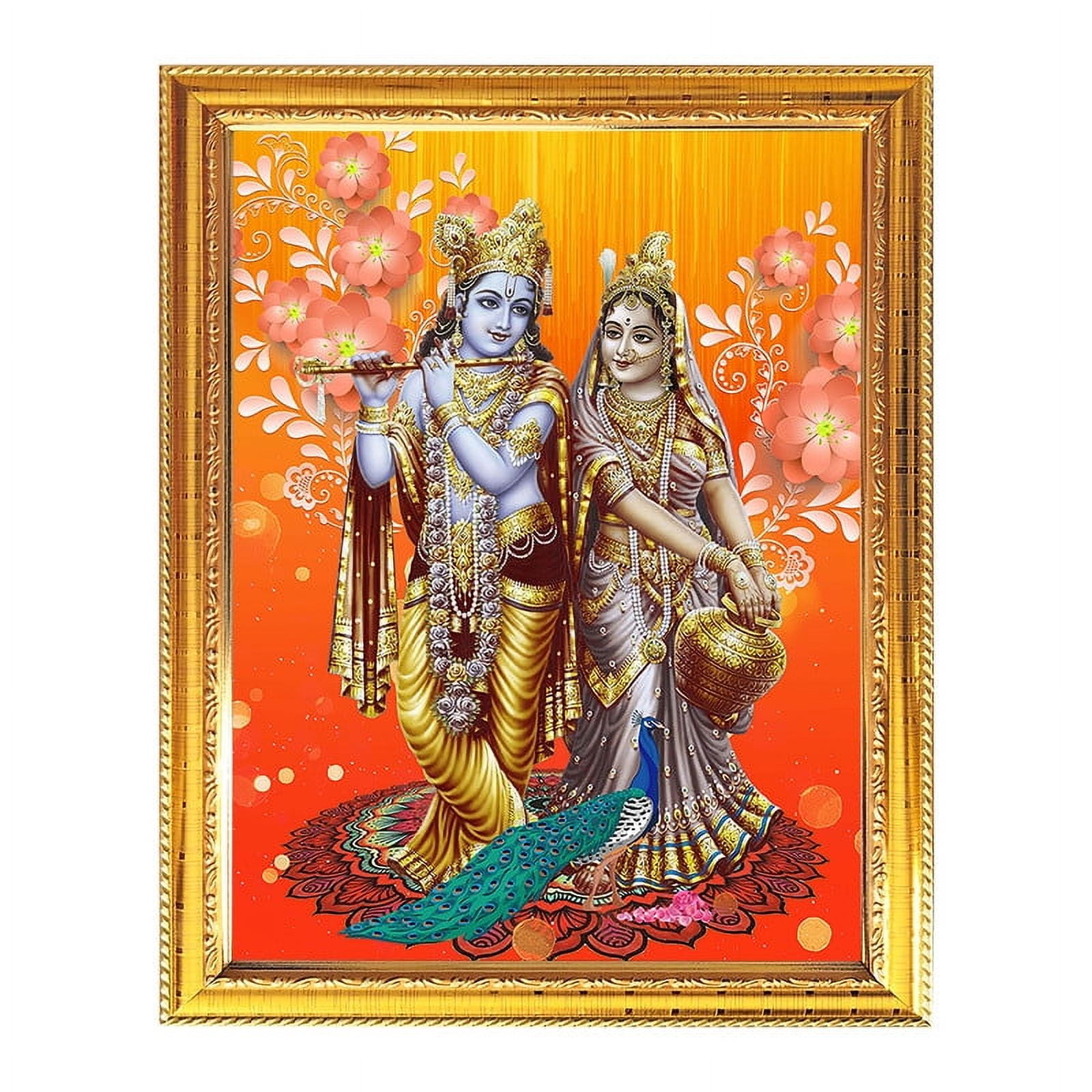 Radha Krishna Indian God Photo With Golden Frames For Pooja And Wall ...