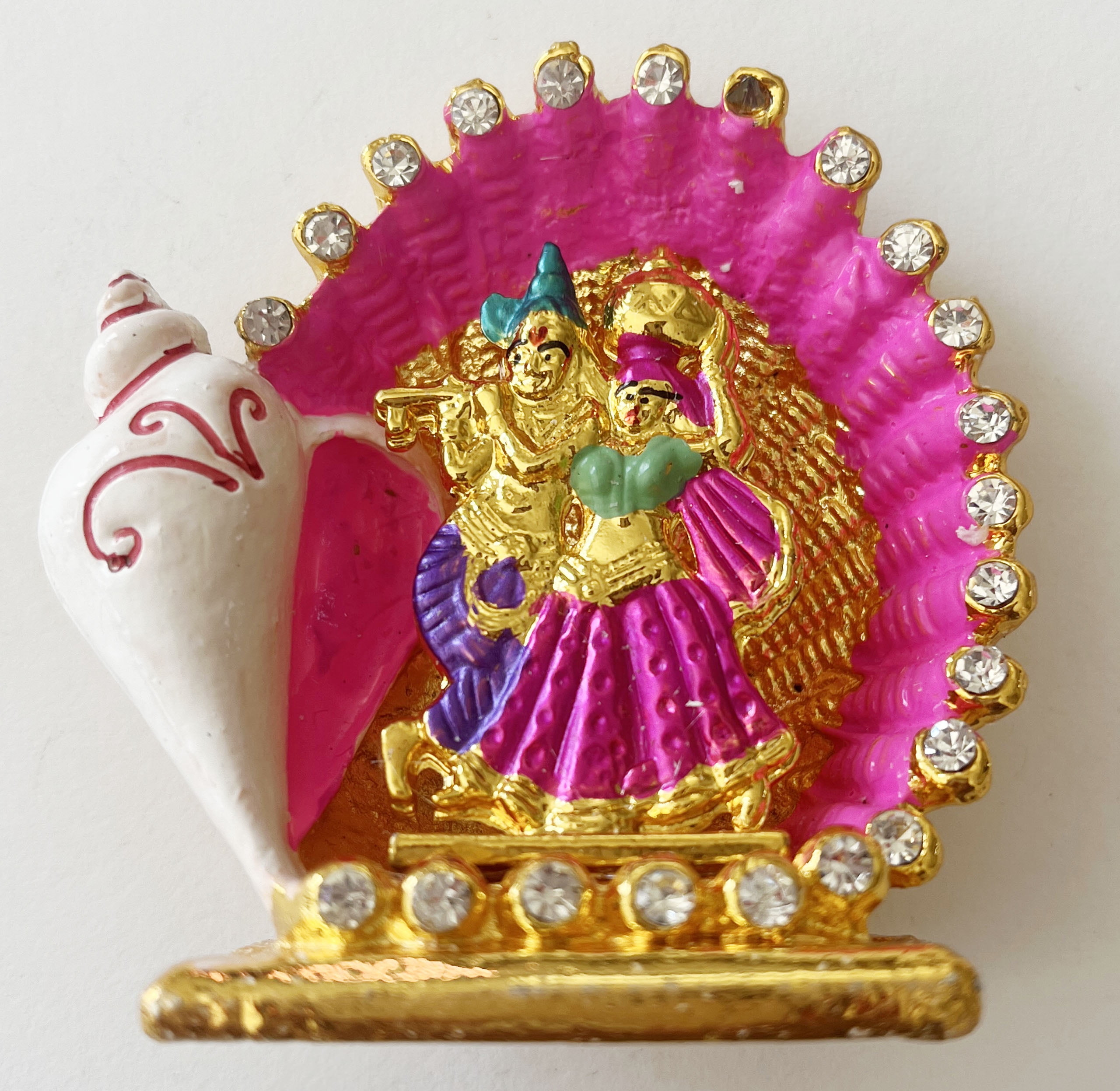 Radha Krishna in Conch Idol Metal Stone Studded Car Dashboard Statue H ...