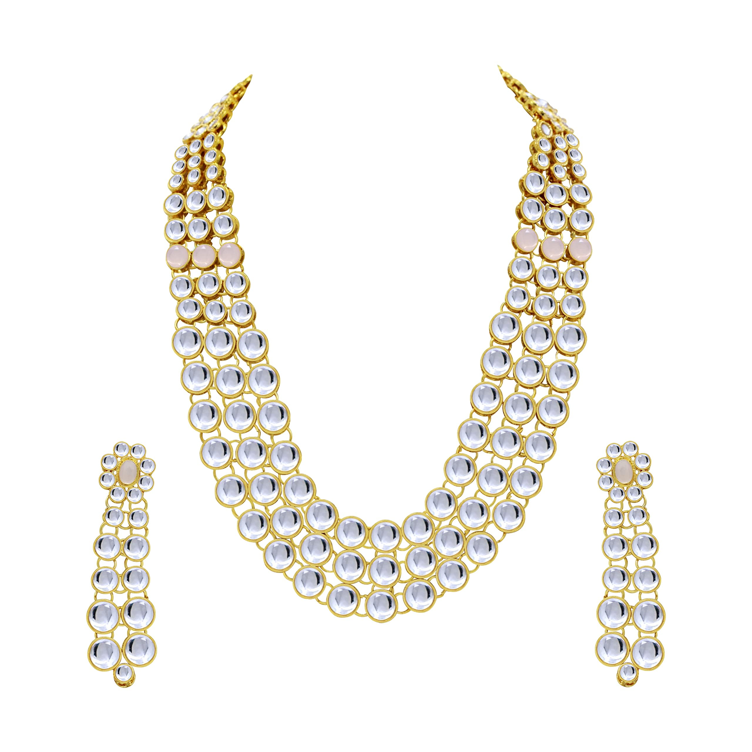 Radhna Classic Look Gold Plated Kundan Stone Work Ethnic 3 Layered Long ...