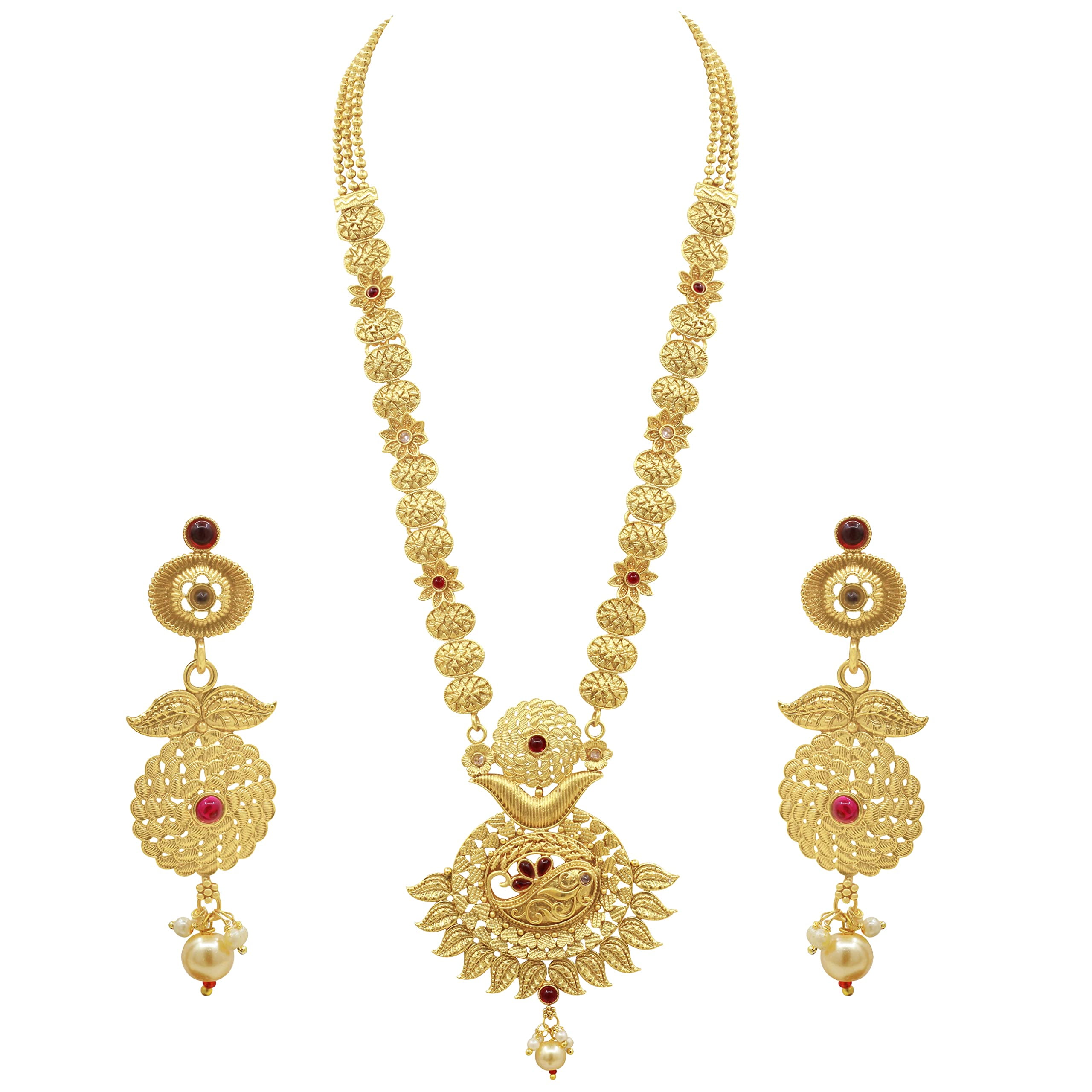 Radhna Floral Design Kempu Stone Work Studded Brass Antique Long ...