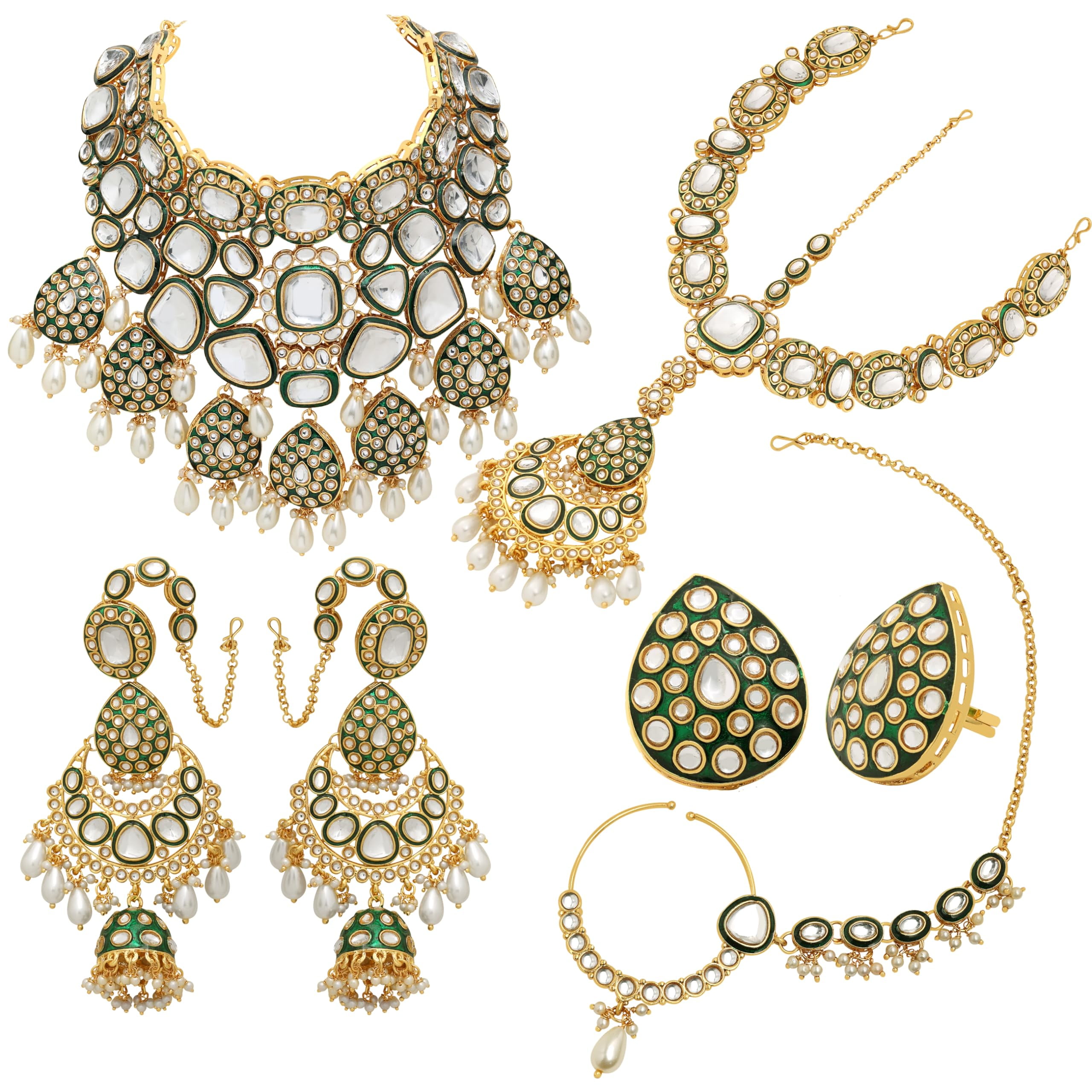 Radhna Gold plated Jodha Akbar Indian Style Kundan & Meena Work Beads ...