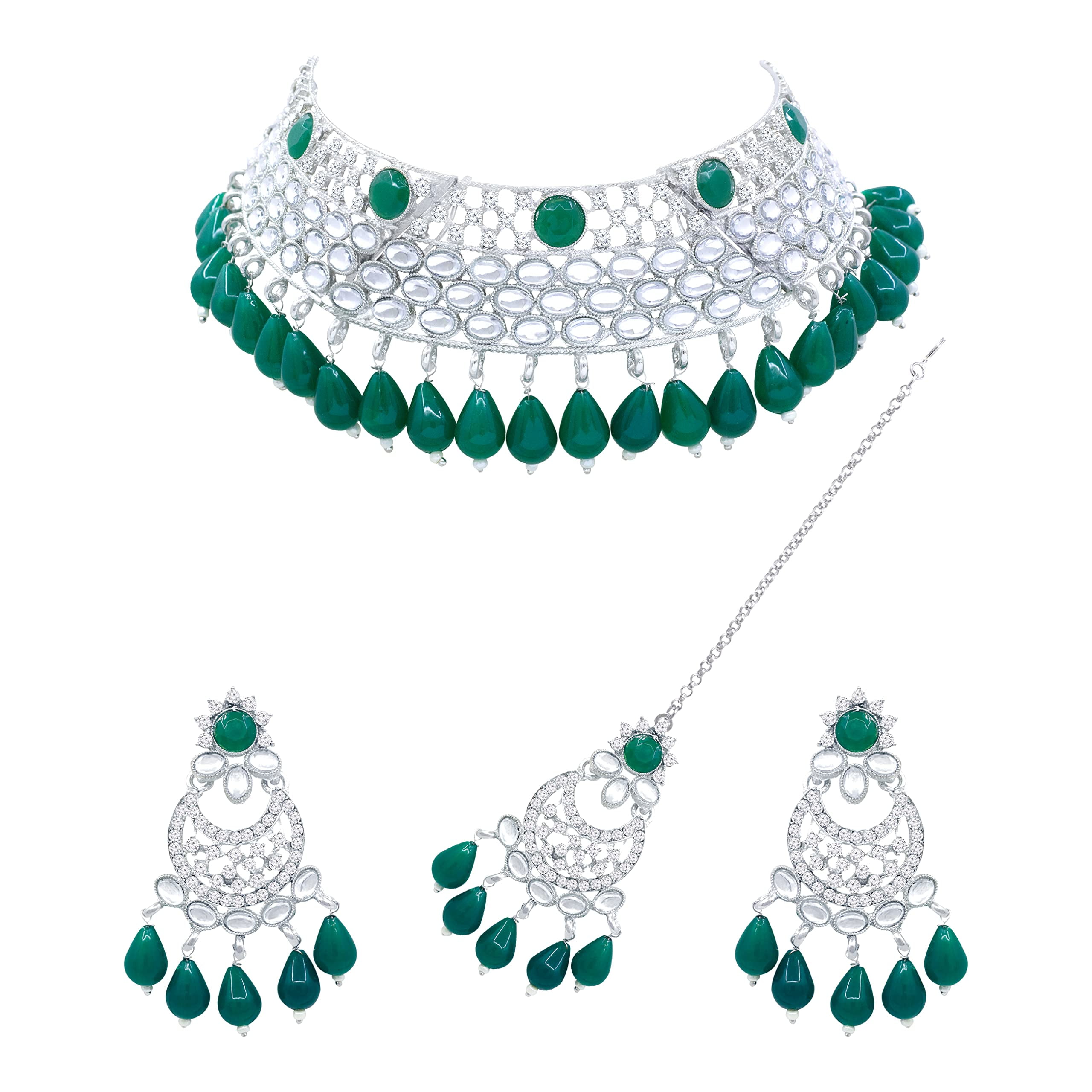 Radhna Silver Plated Artificial Stone & Beads Studded Choker Necklace ...
