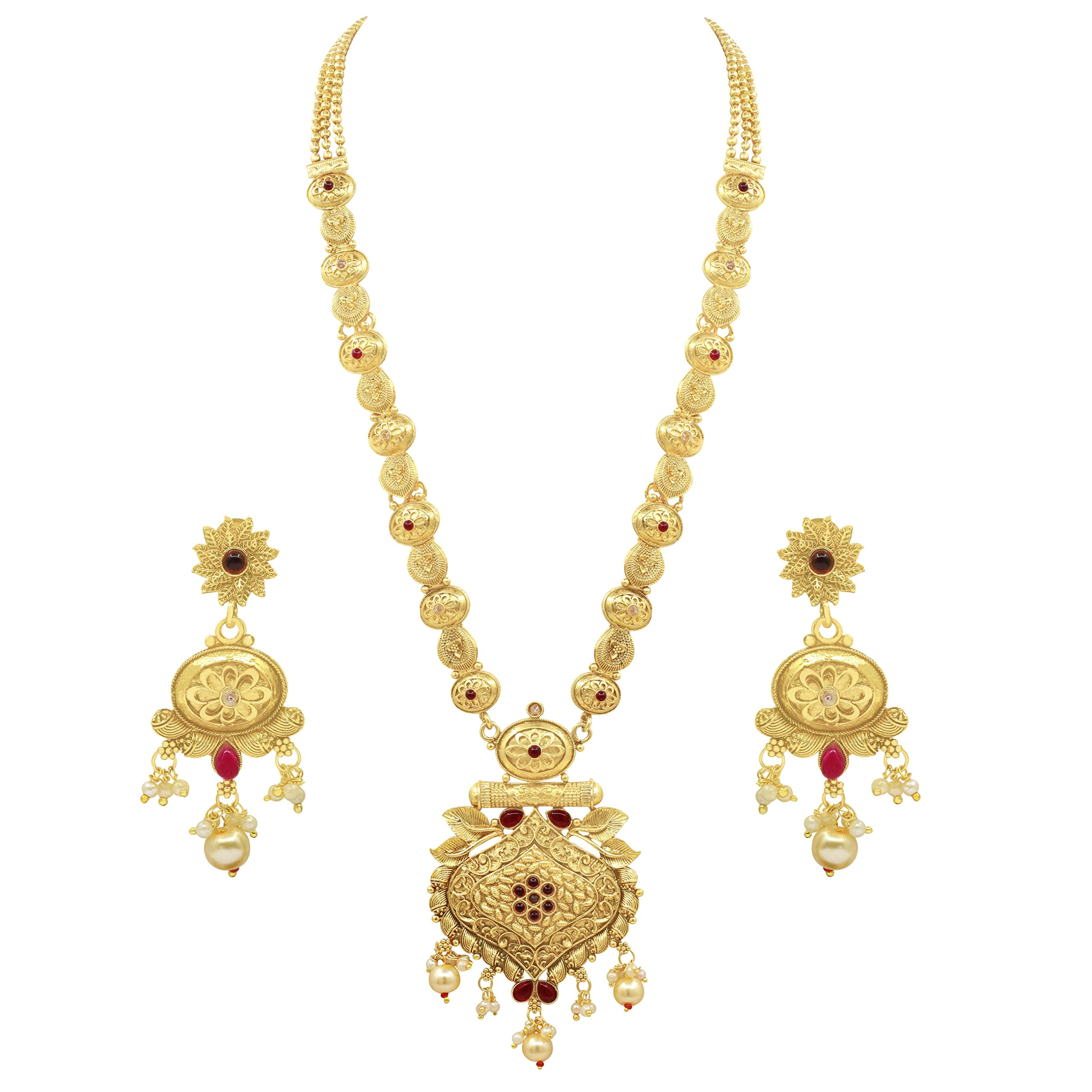 Radhna South Indian Collection Antique Brass Kempu Stone & Pearl ...