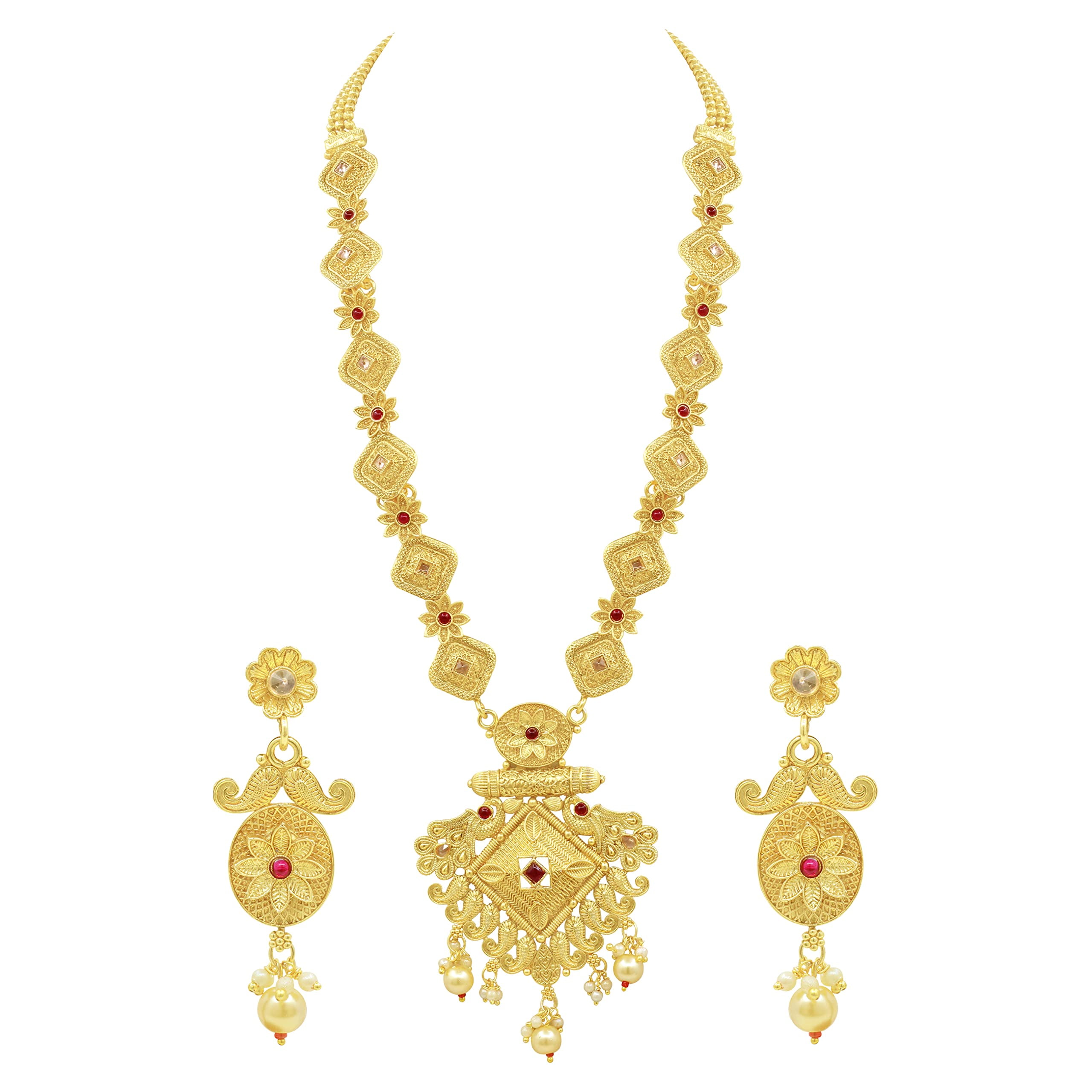 Radhna South Indian Square Design Pendant Brass Antique Kempu Stone ...