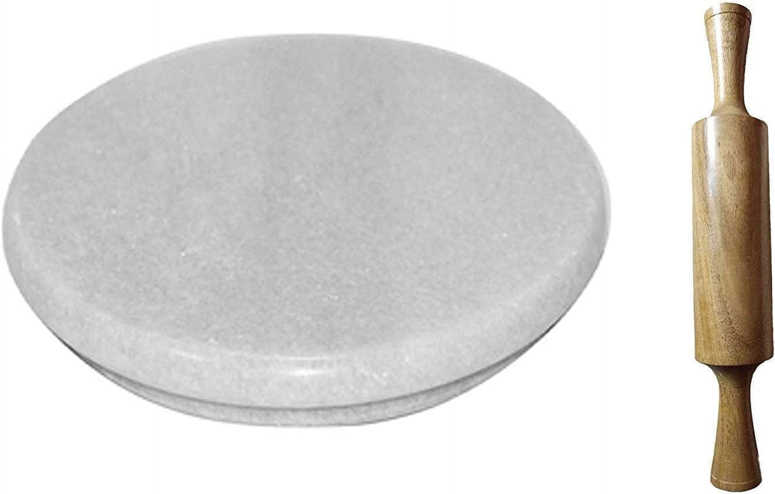 Radhna Traditional Indian White Heavy Base Marble Chakla With Wooden ...