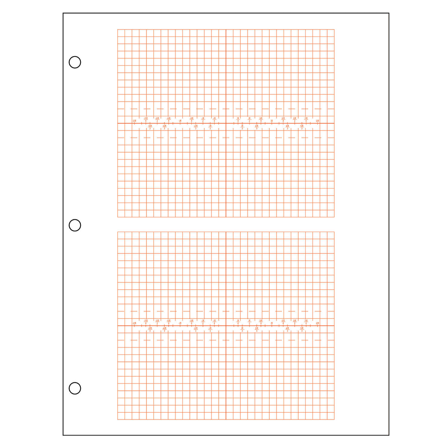 Radian Graph Paper, 3/16" Spacing, Horizontal Axes -2pi to +2pi, Double ...