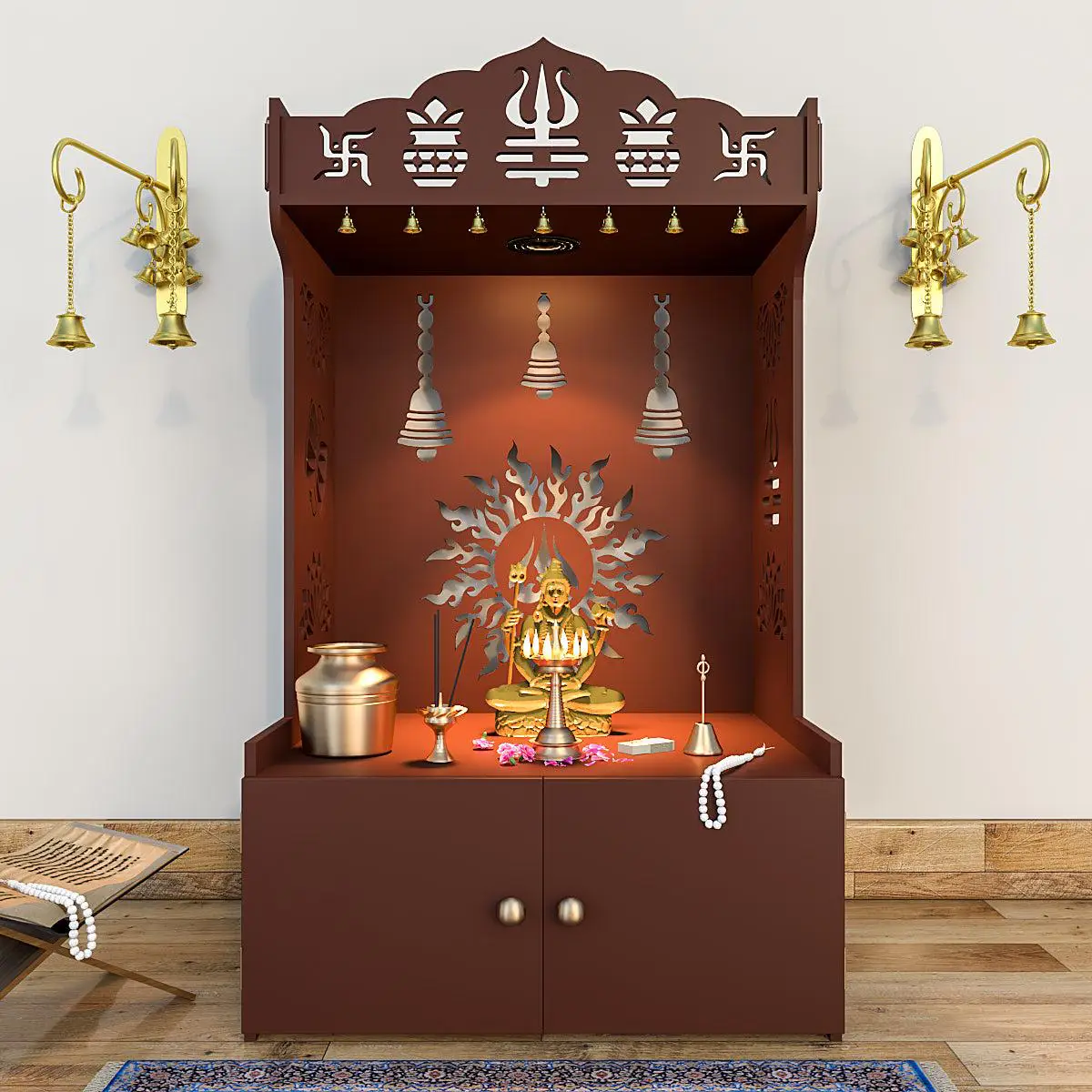 Homscape Radiance of Surya Chakra Wooden Temple for Home with Spacious ...