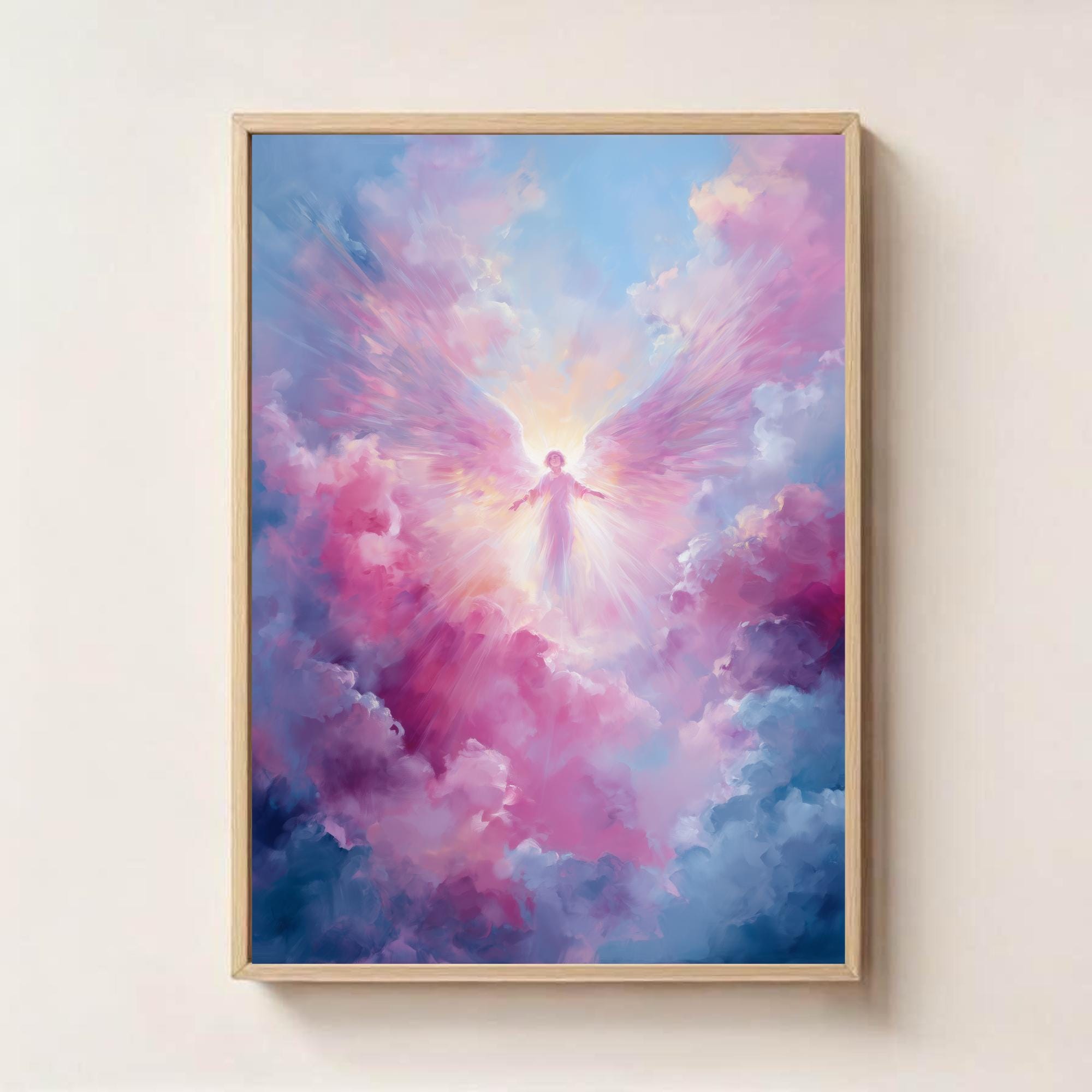 Radiant Angel In The Clouds – Heavenly Light Angel Wall Art, Christian ...
