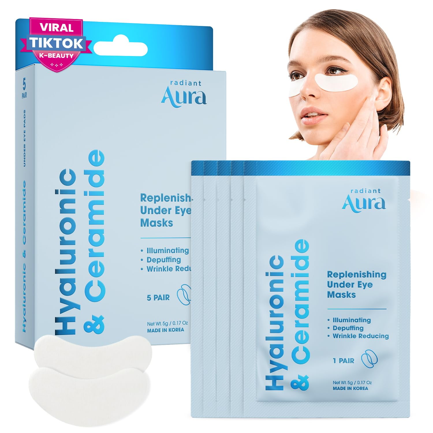 Radiant Aura Under Eye AKF18 Patches with Hyaluronic & Tested Korean ...