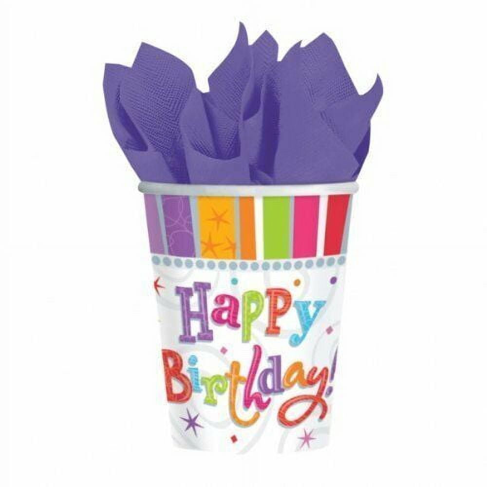 Radiant Birthday Modern Stripe Bright Adult Kids Party 9 oz. Paper Cups ...