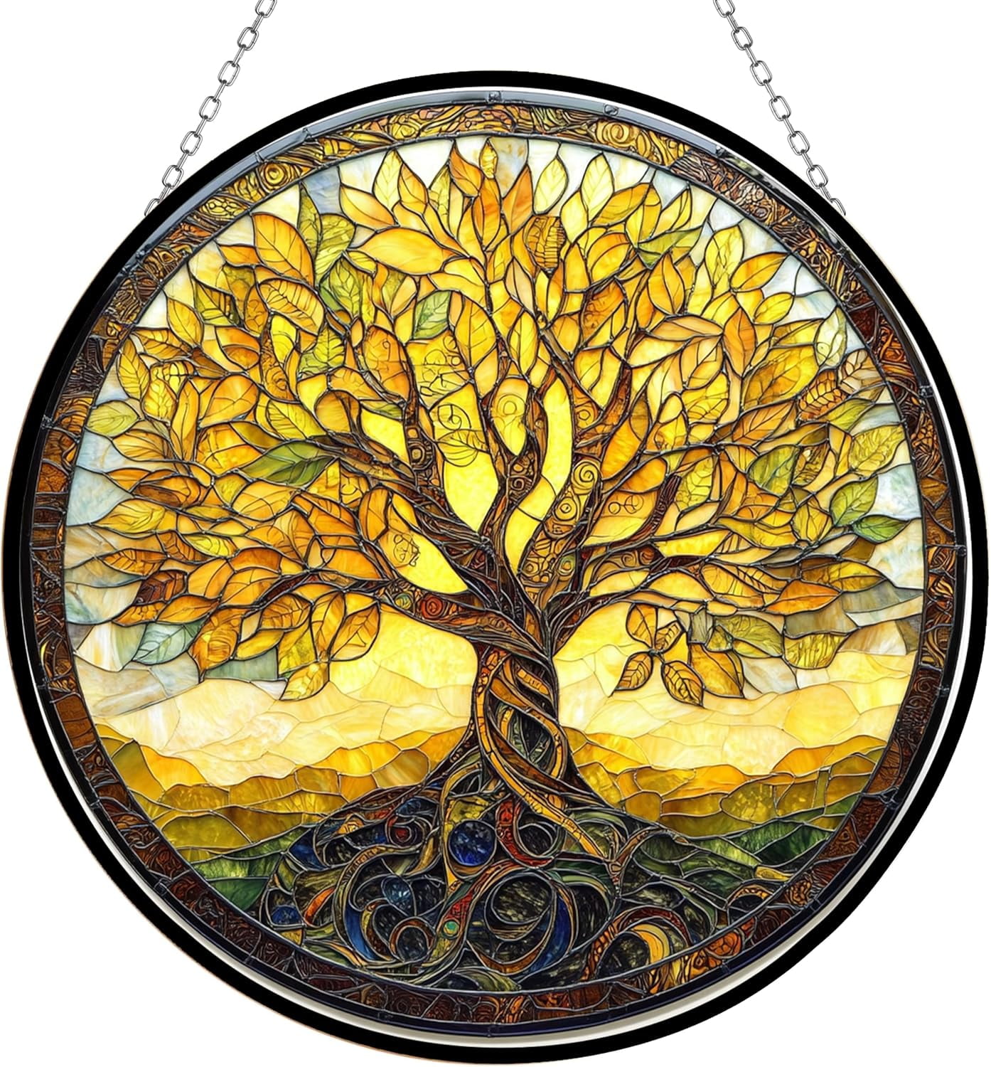 Radiant Boho Tree of Life Stained Glass Suncatcher Window Hanging ...