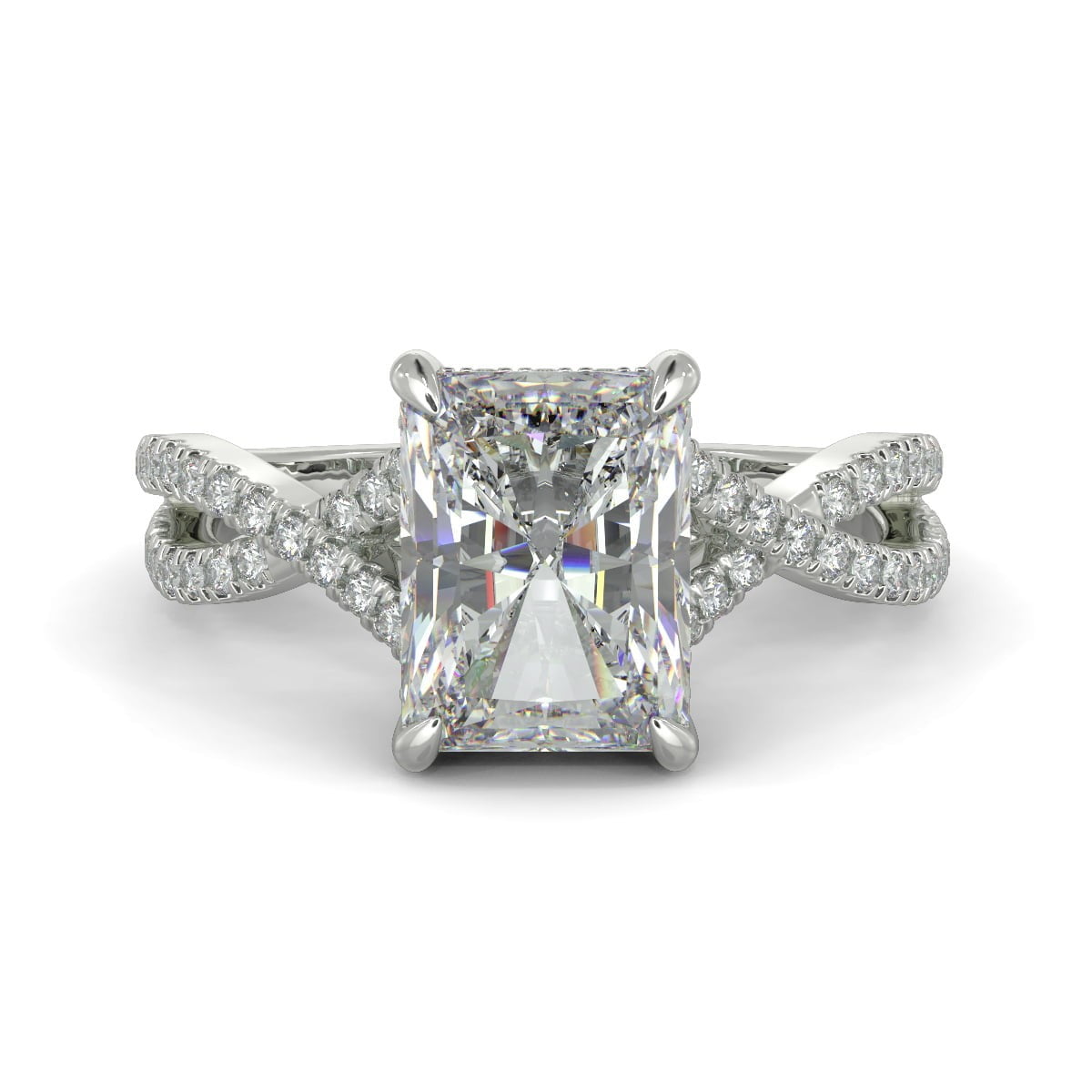 Radiant Cut Diamond Engagement Ring, Criss Cross Shank Diamond Ring ...