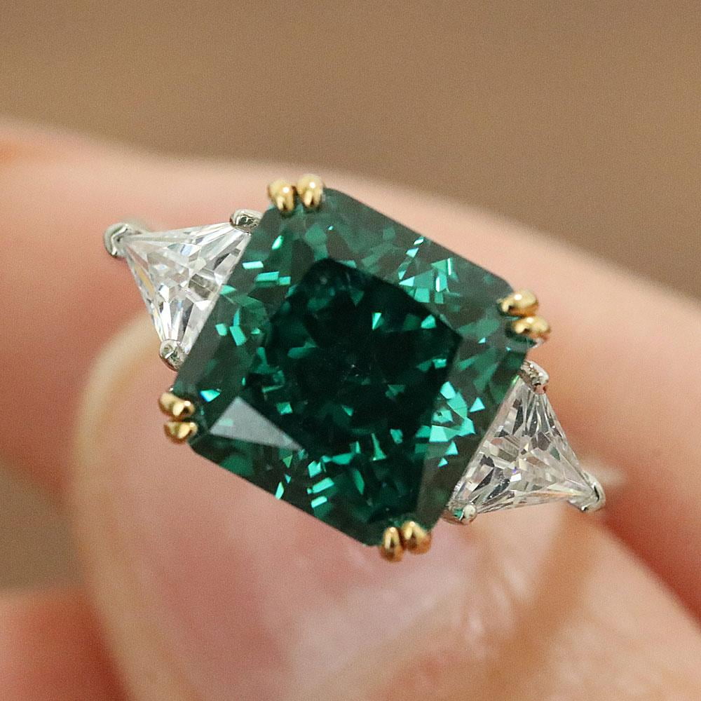 Radiant Cut Three Stone Wedding Ring Sides Two Triangle Engagement Ring ...