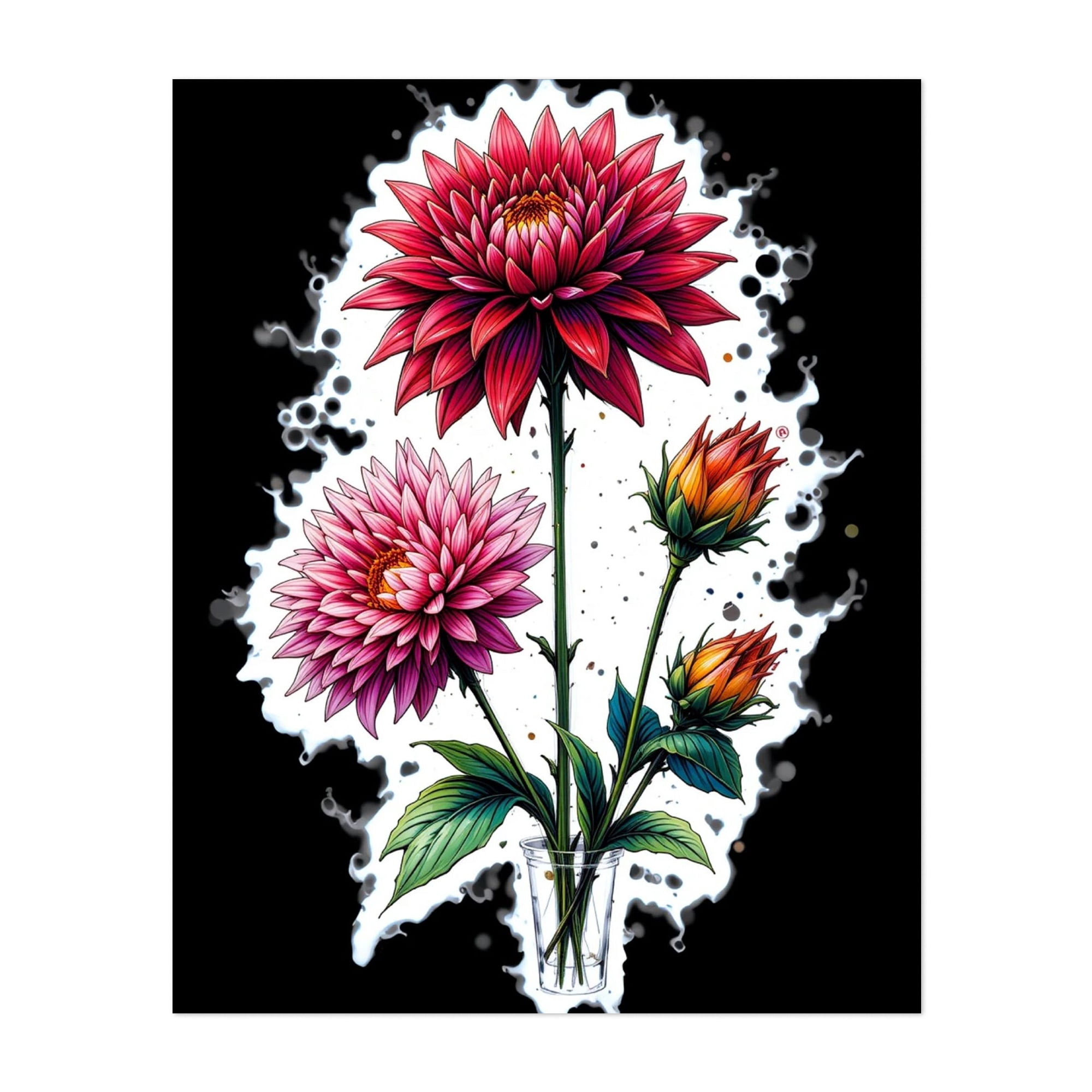 Radiant Dahlias with Budding Promise - Painting Floral Botanical ...
