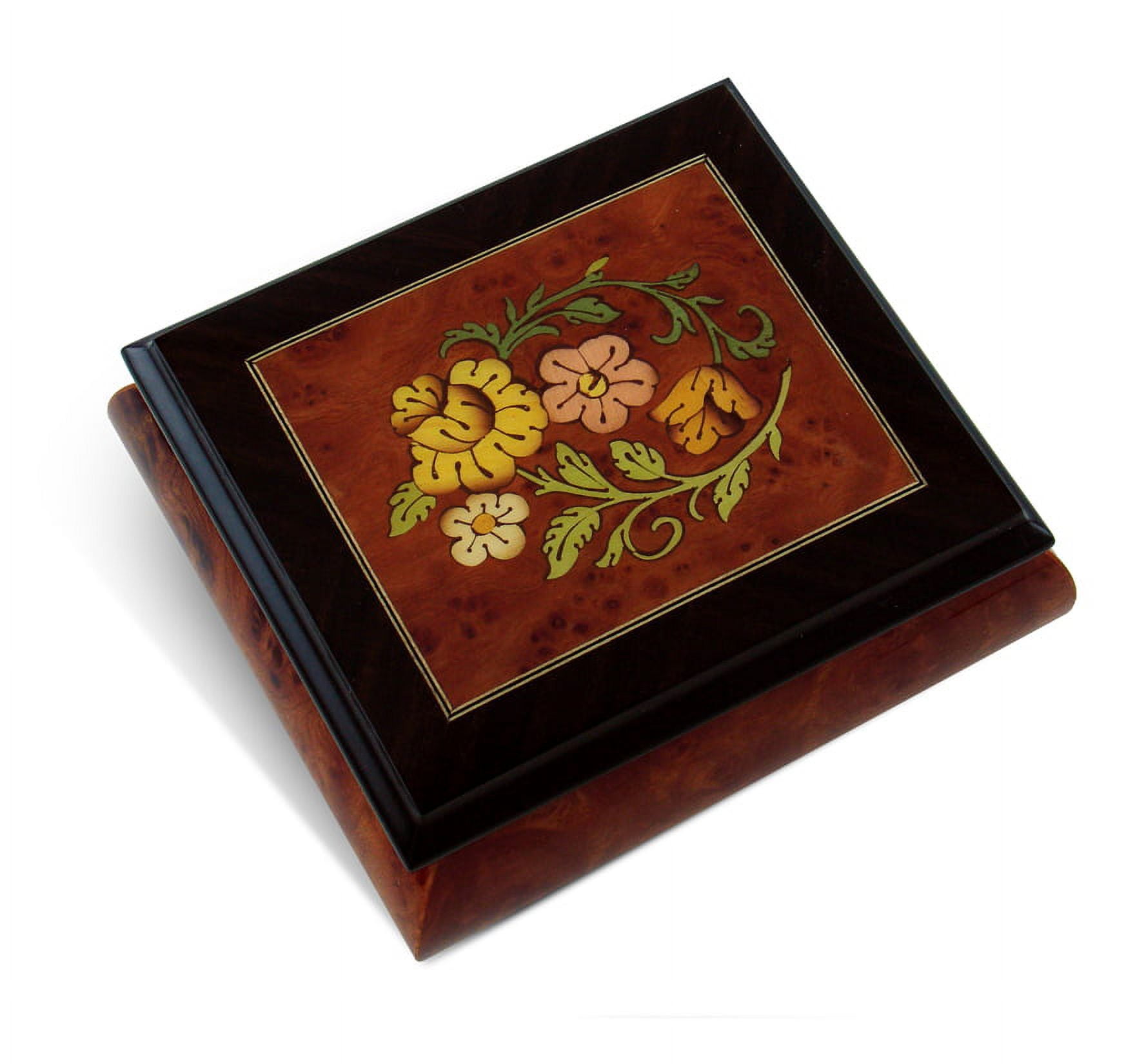 Radiant Floral Glossy Wood Inlay Box with Rosewood Border, Classy ...