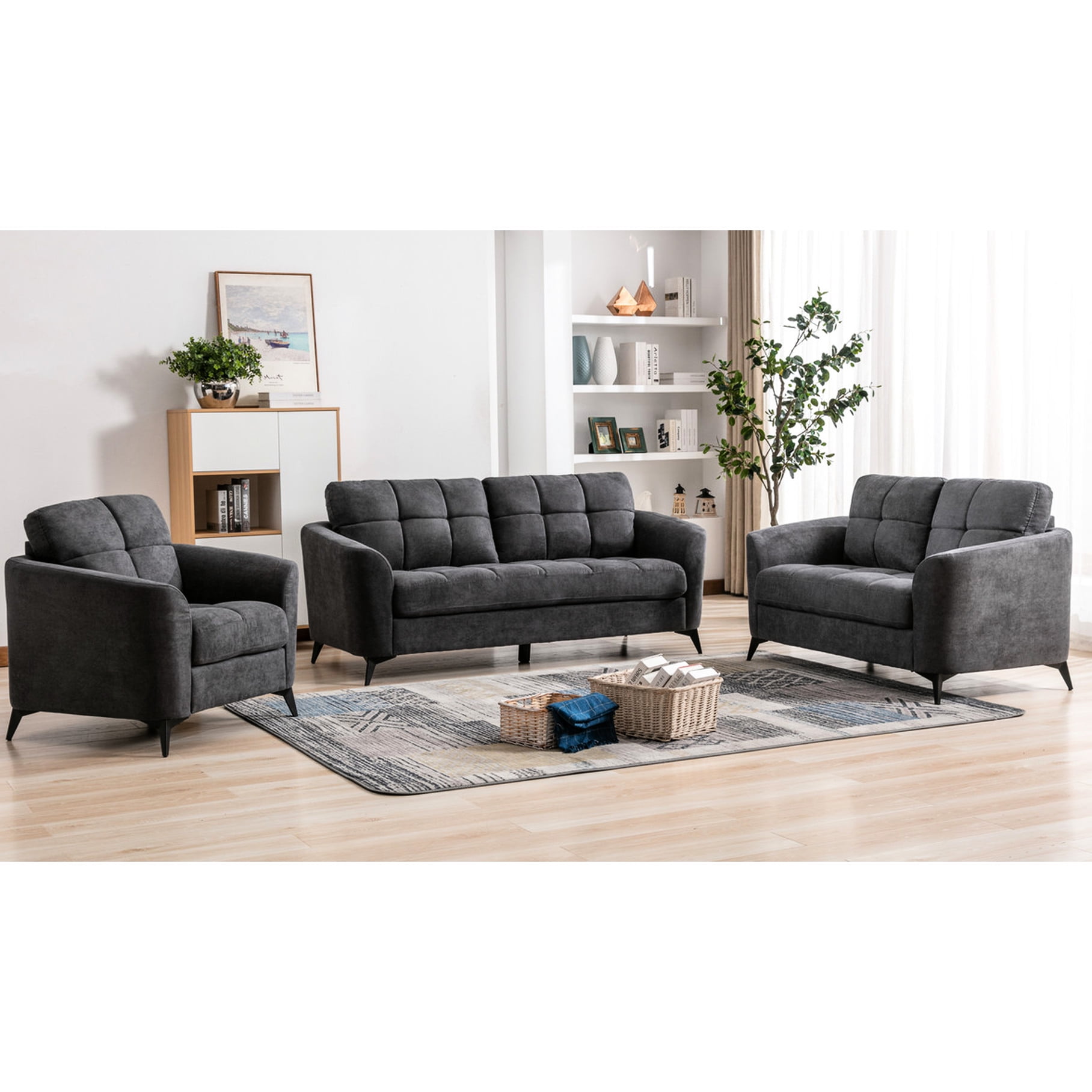 Radiant Gray Velvet Living Room Chair , Cushions, Pocket Coil Seating ...