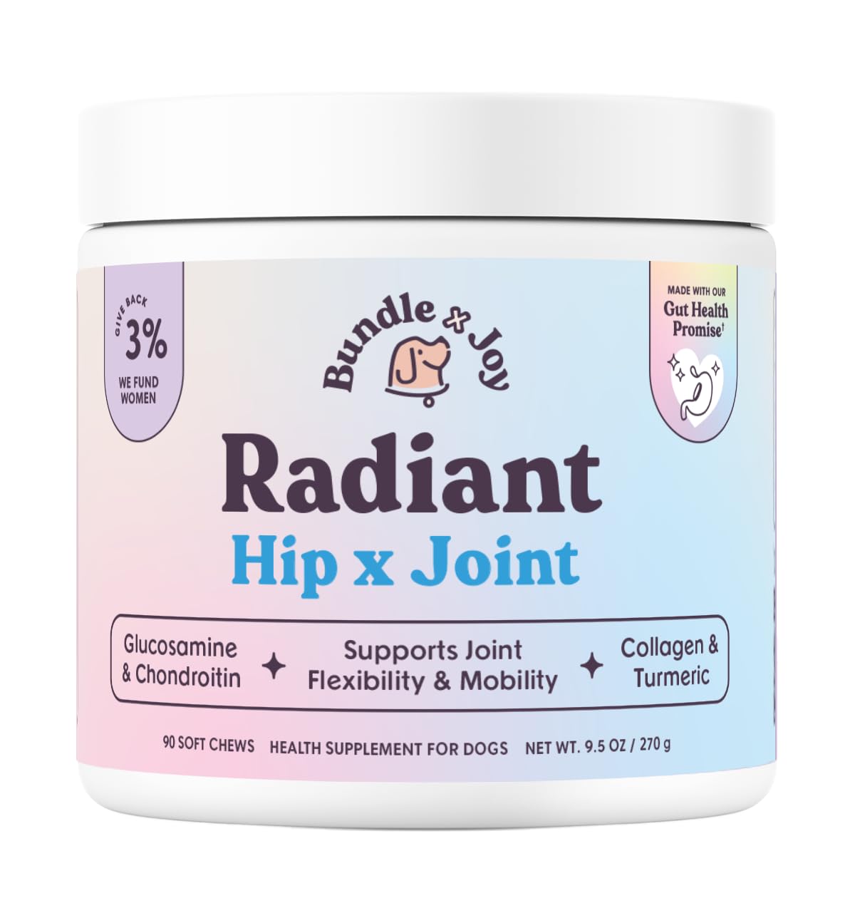 Radiant Hip and Joint Support Supplement for Dogs, 90 Soft Chews, Glucosamine Chondroitin for ...