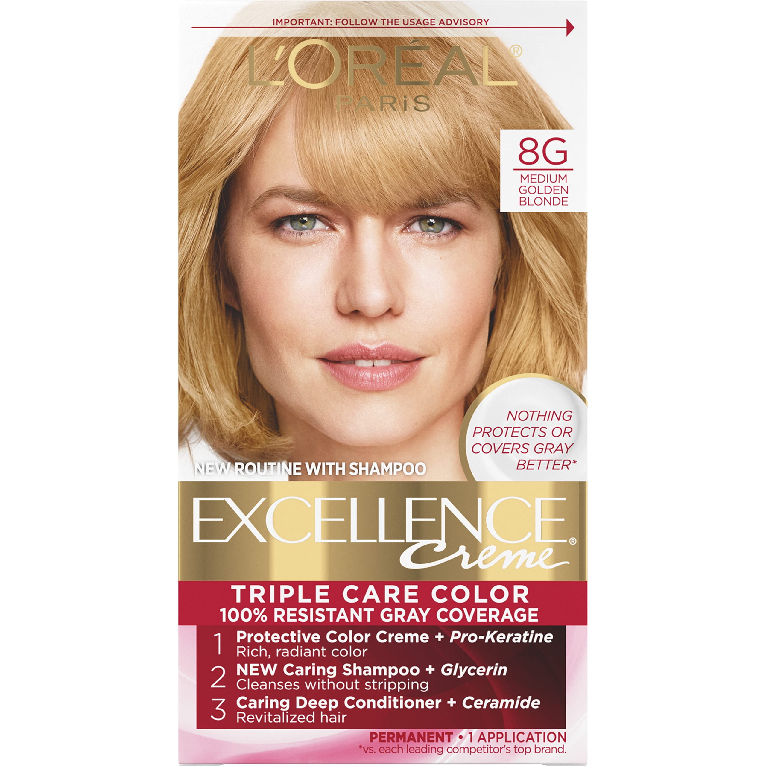 Radiant and Long-lasting 8G Medium Golden Blonde Hair Color - Enhanced with Triple Care ...