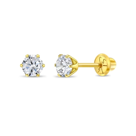 Radiant Prong Simulated Diamond Children's Stud Earrings - 14k Gold ...