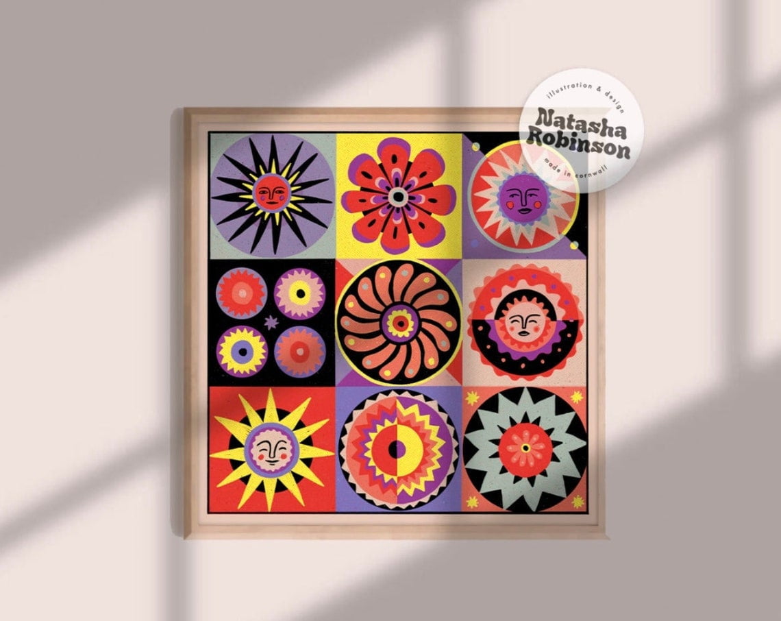 Radiant, Square Art Print, Sun Flower Vibrant Illustration Poster ...