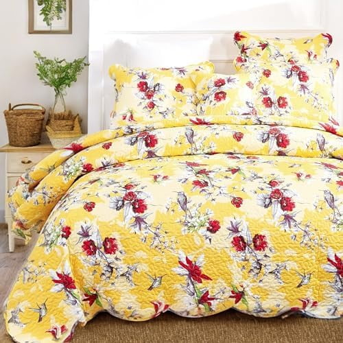 Radiant Sunshine Yellow Floral Bedspread Set - Hummingbirds Farmhouse ...