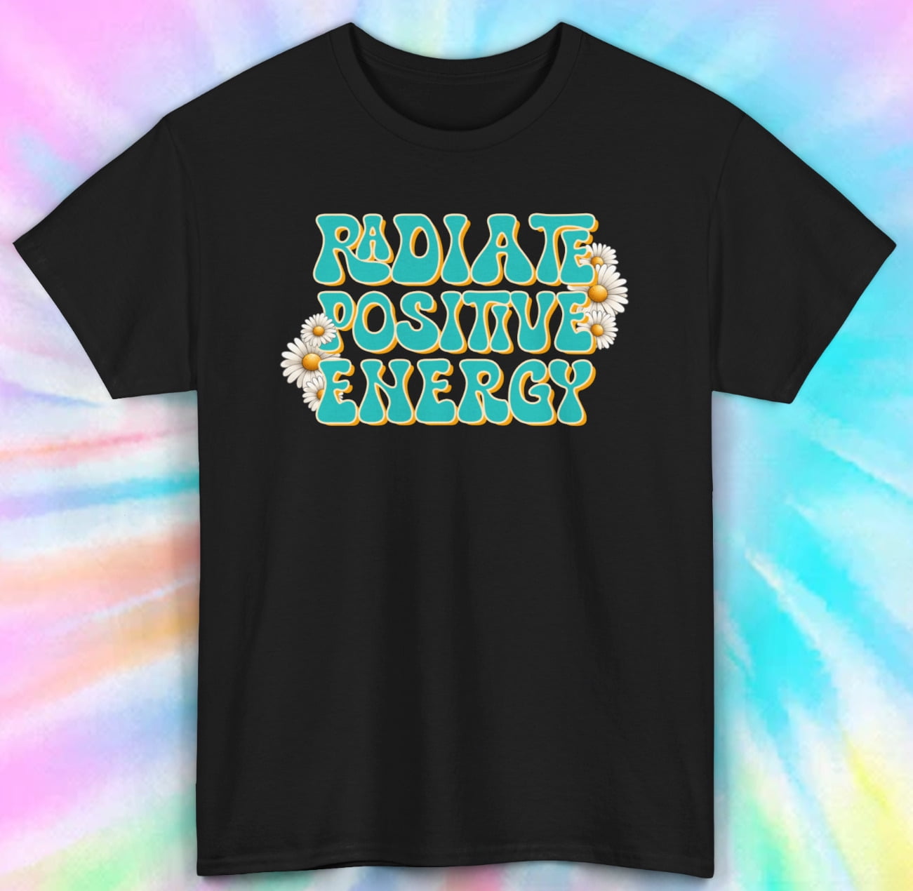 Radiate Positive Energy Tee | Inspirational Daisy Graphic | Retro Font ...