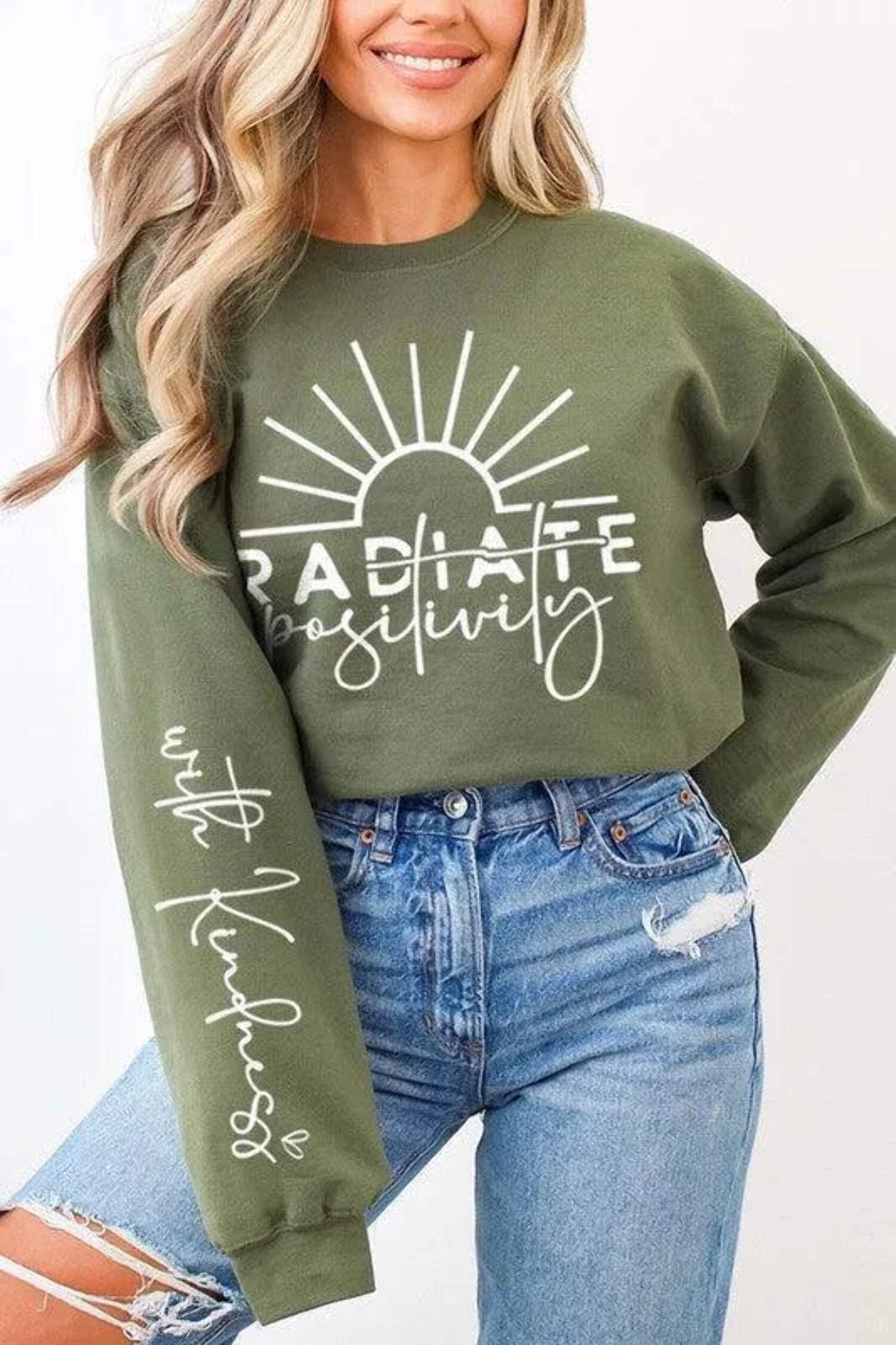 Radiate Positivity Graphic Fleece Sweatshirts - Walmart.com