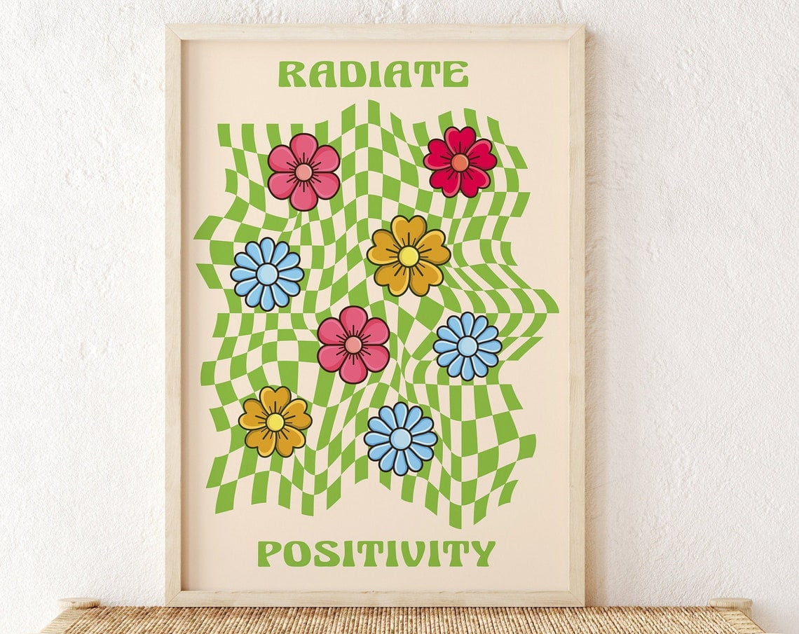 Radiate Positivity Groovy Poster, Retro Motivation Poster Home Office ...