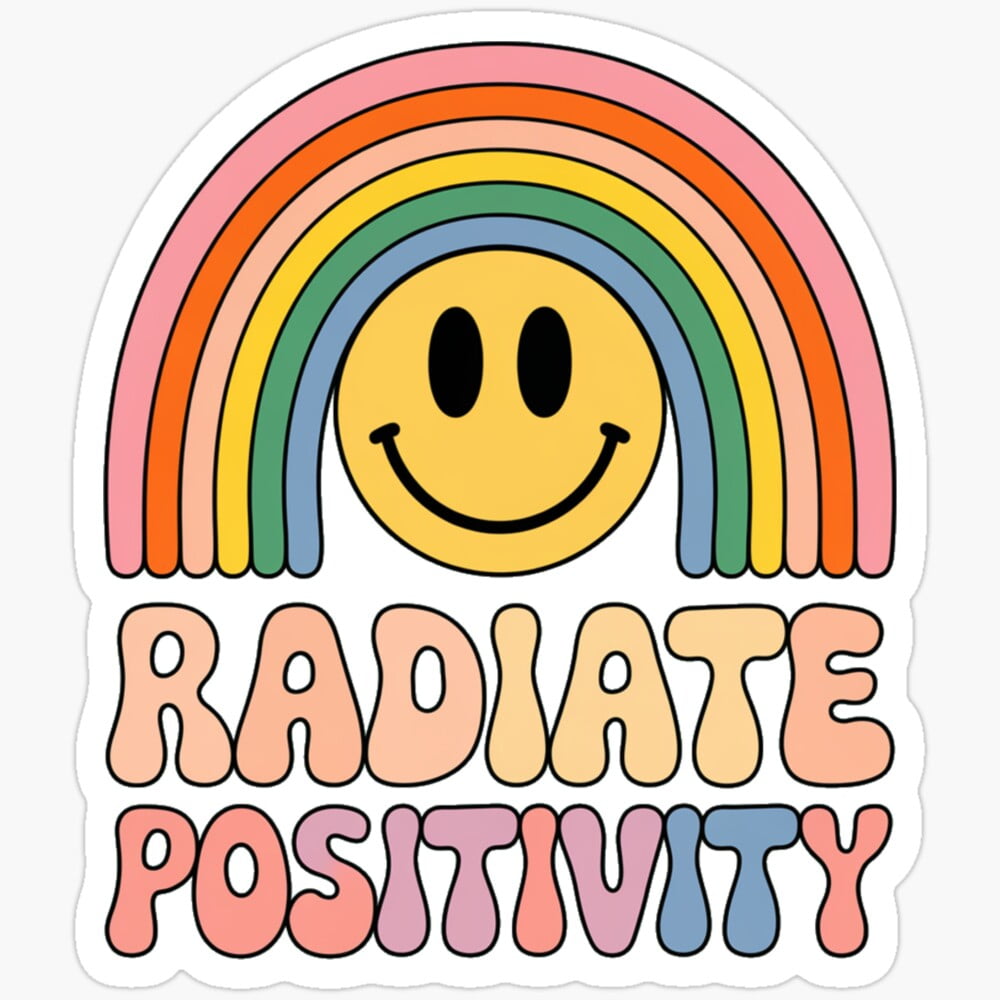 Radiate Positivity Retro Rainbow Design Stickerphone Decal Water Bottle ...