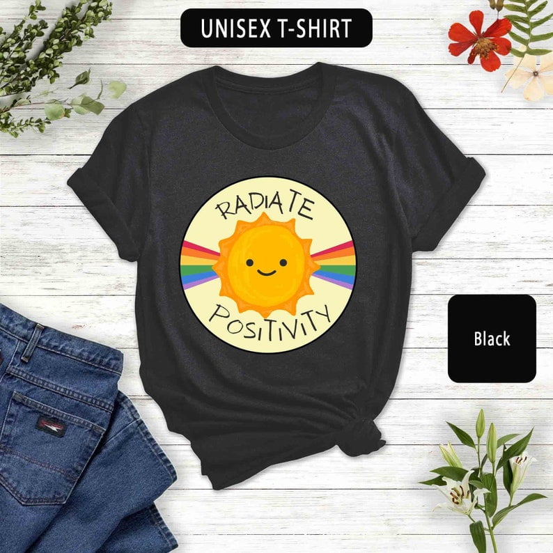 Radiate Positivity T-shirt, Rainbow Equality Sun Graphic Shirt ...