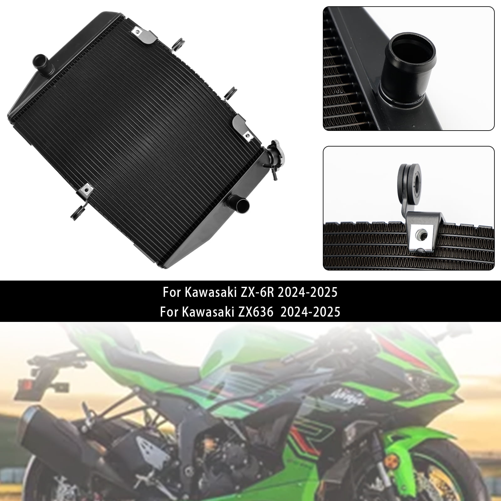 Radiator Cooling Engine Cooler for Kawasaki ZX-6R ZX636 2024-2025 Black ...