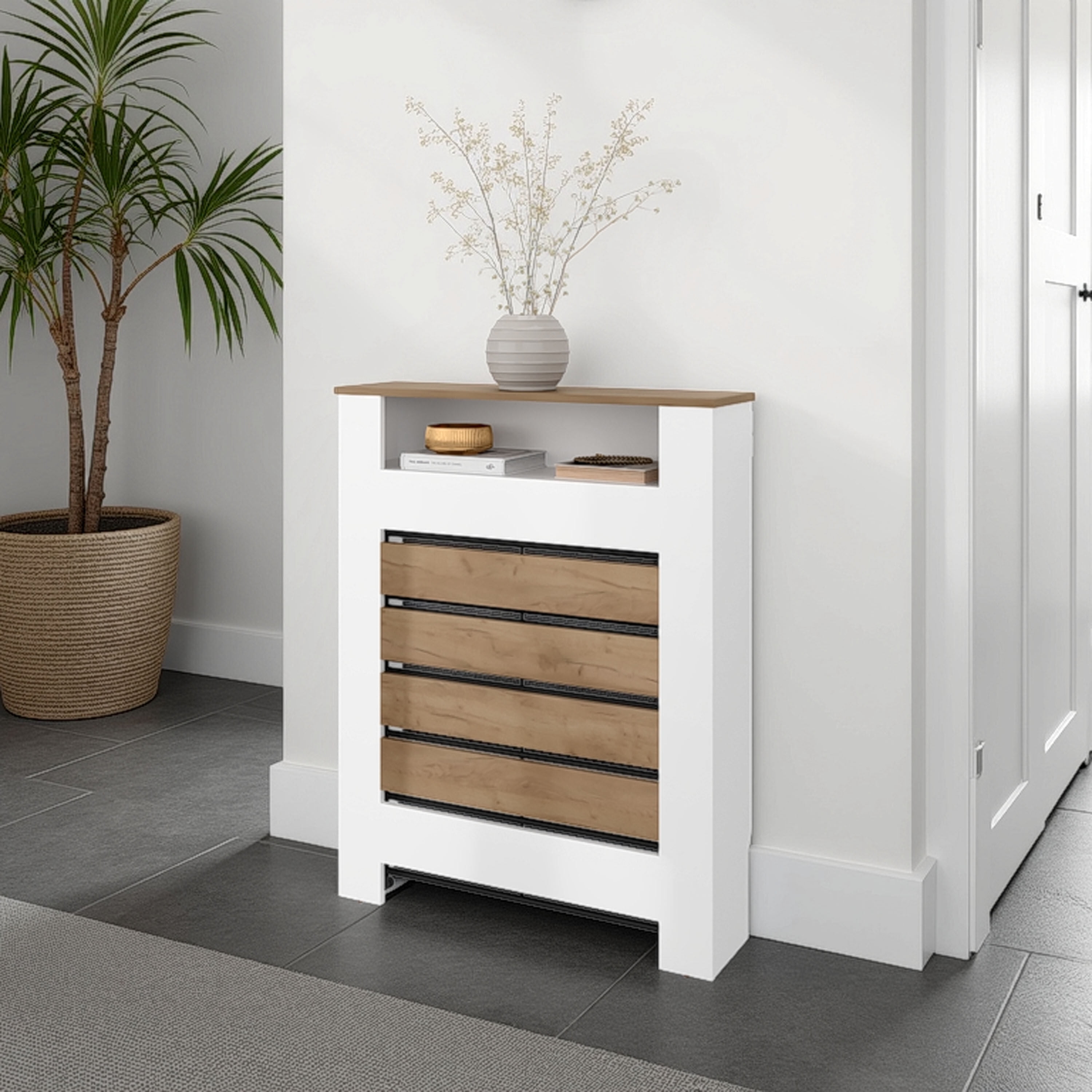Radiator Cover Cabinet, 1 Shelf, White / Walnut, - Walmart.com