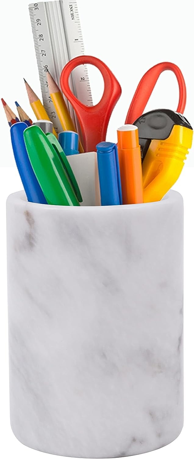 Radicaln Desk Organizer White natural Marble Pen Holder For Desk ...