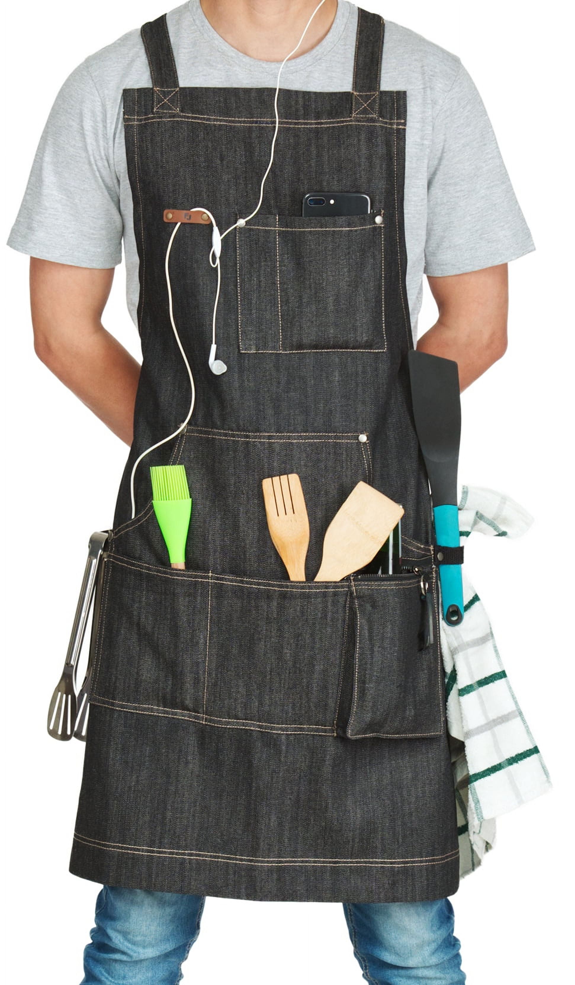 Radicaln Black Kitchen Apron for Men & Women, Adjustable Denim Aprons ...