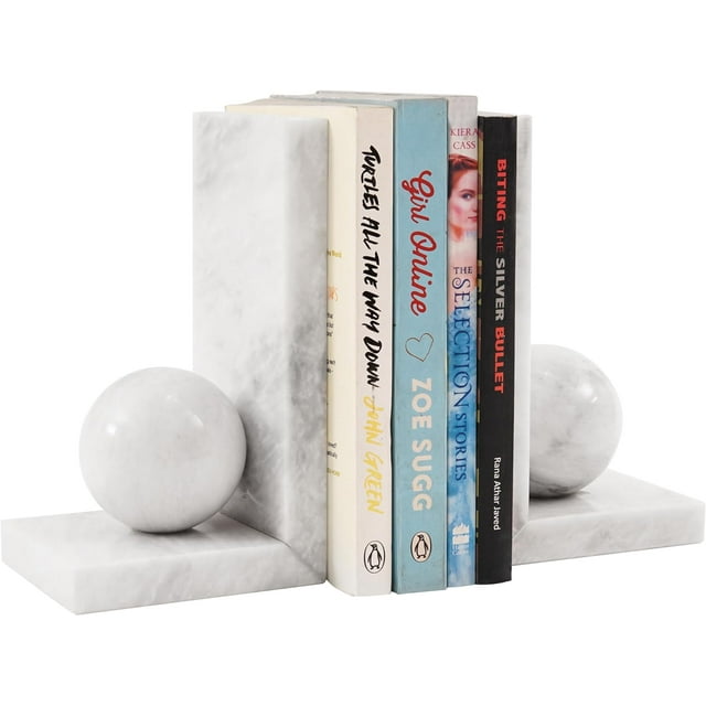 Radicaln Marble Book Ends White Set of 2 Handmade Book Stoppers for ...