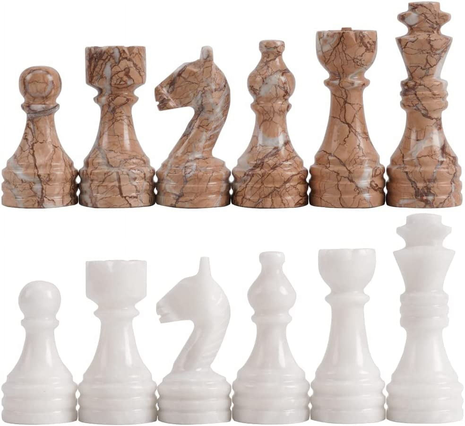 Radicaln Marble Chess Pieces White & Marinara 3.5 Inch King Figures ...