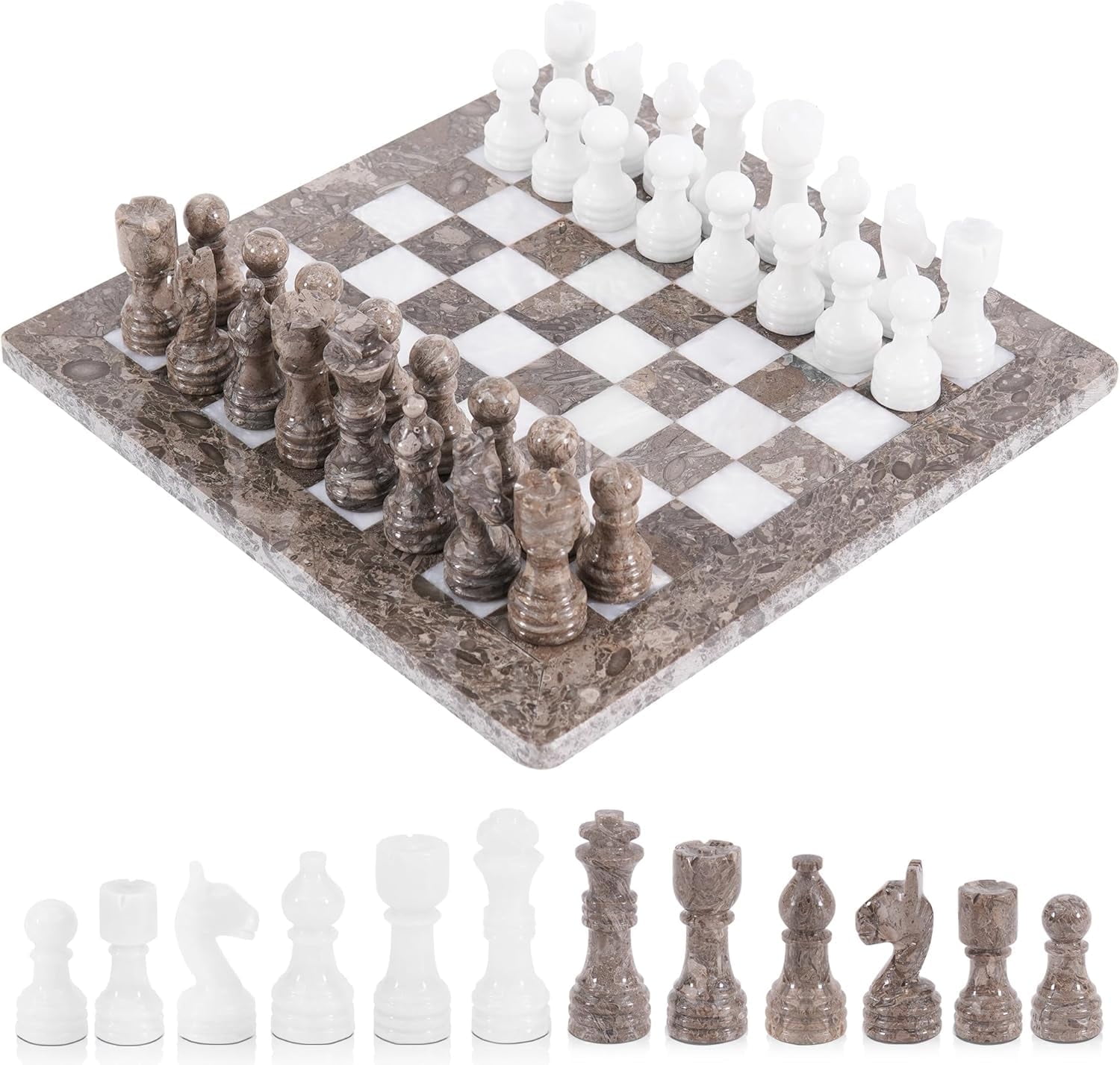Radicaln 12 Inch Grey Oceanic and White Marble Chess Set for Adults and ...