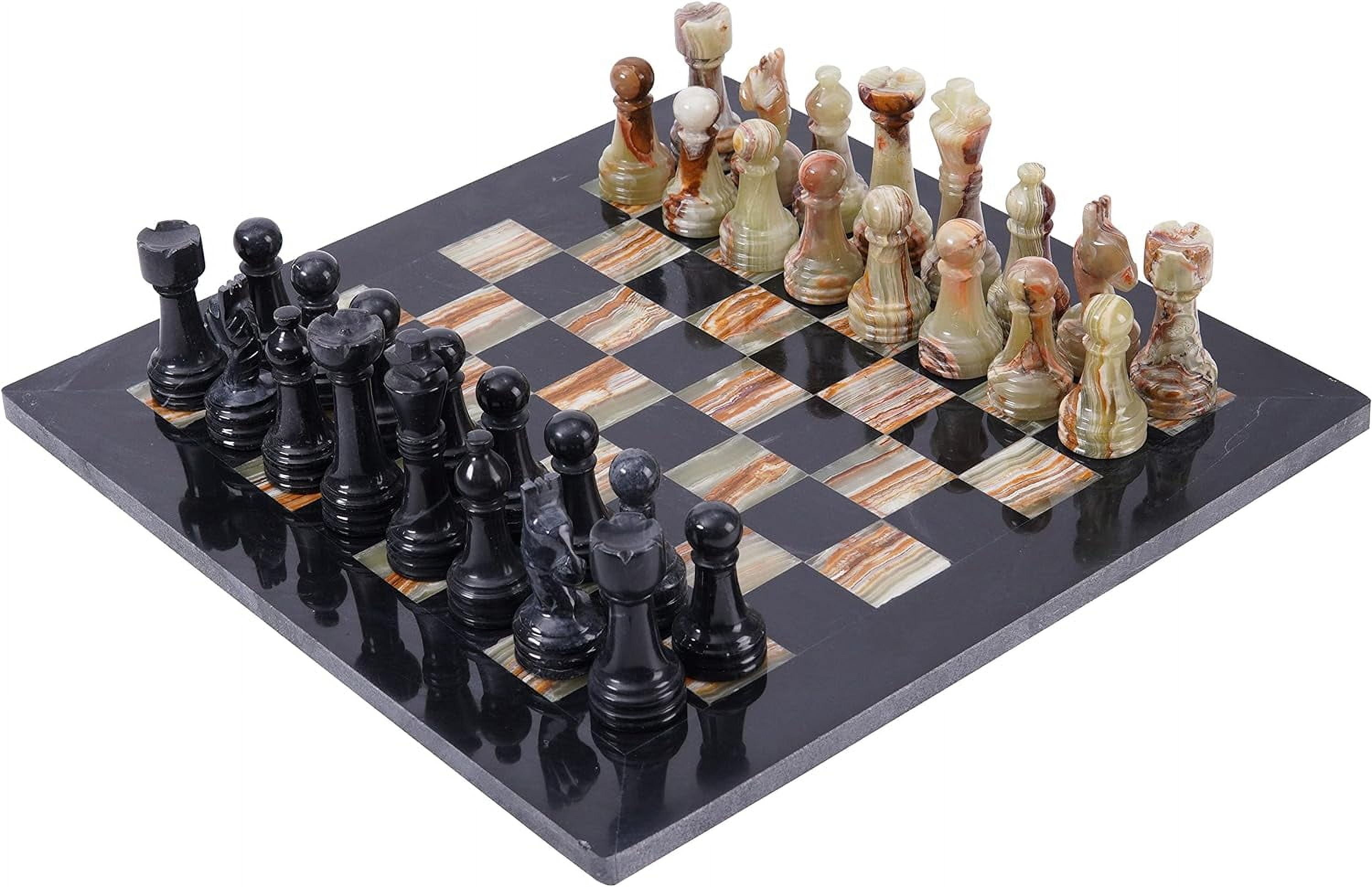 Radicaln Marble Chess Set 15 inches Black & Multi Green Handmade Board ...