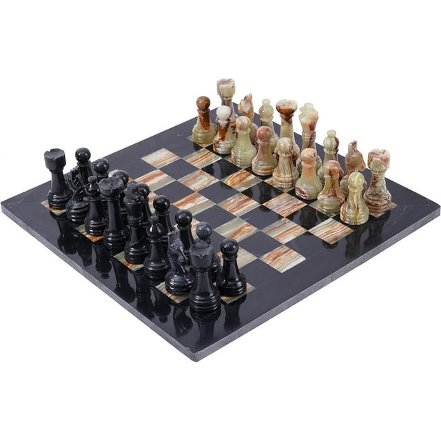 Radicaln Marble Chess Set 15 inches Black & Multi Green Handmade Board ...